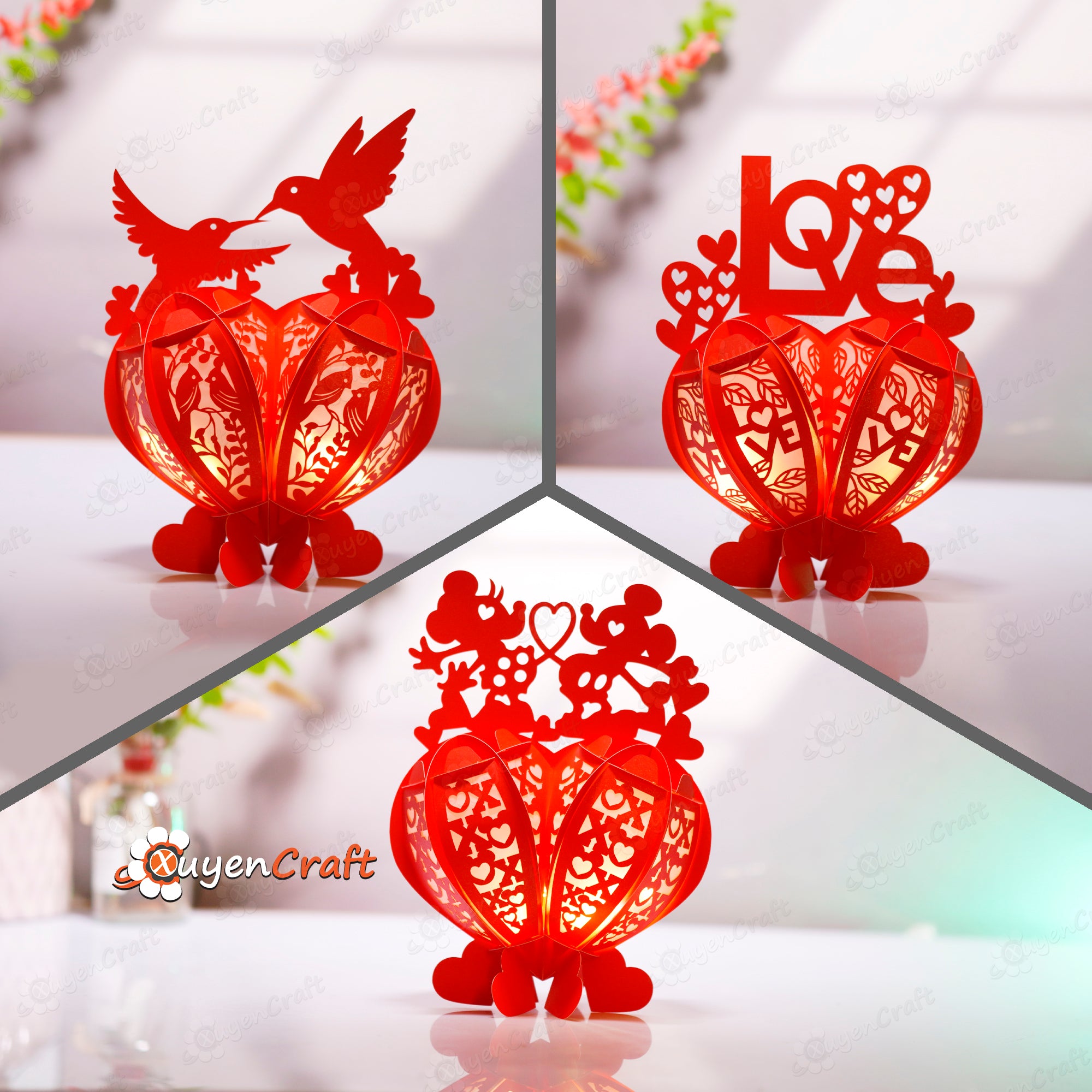 3D Heart Lantern SVG Set (3 Designs) | DIY Valentine Paper Cut Lamp ...