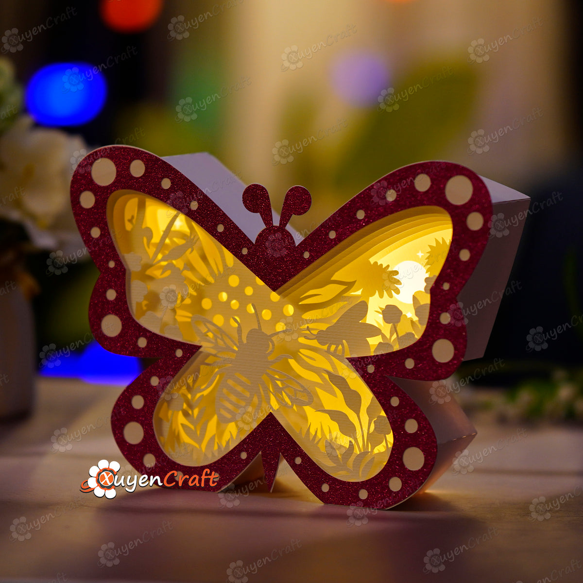 Bee Scene Butterfly Light Box, Shadow Box PDF, SVG, Studio Template ...