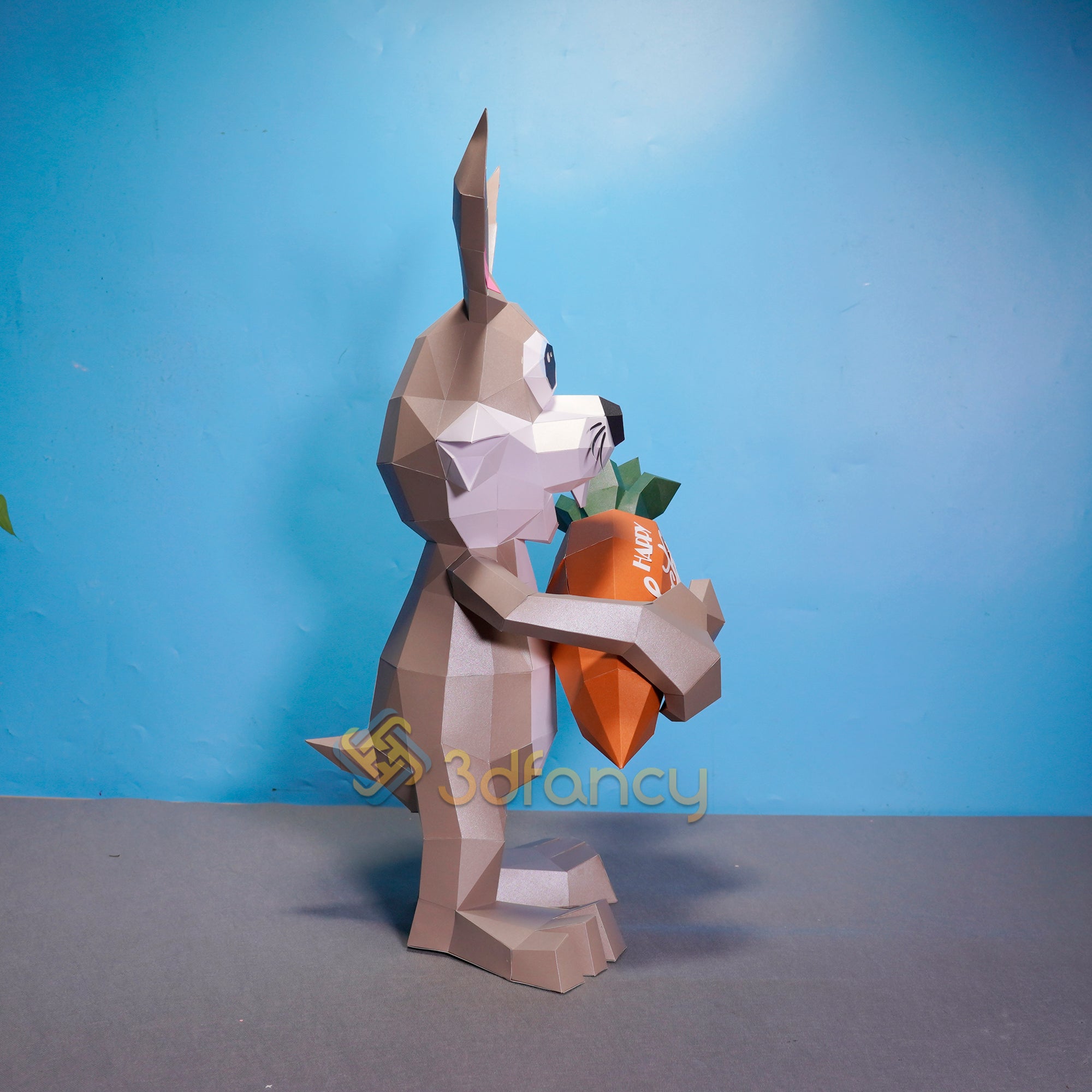 Easter Bunny Standing Holding Carrot 3D Papercraft SVG, Studio, PDF Te ...