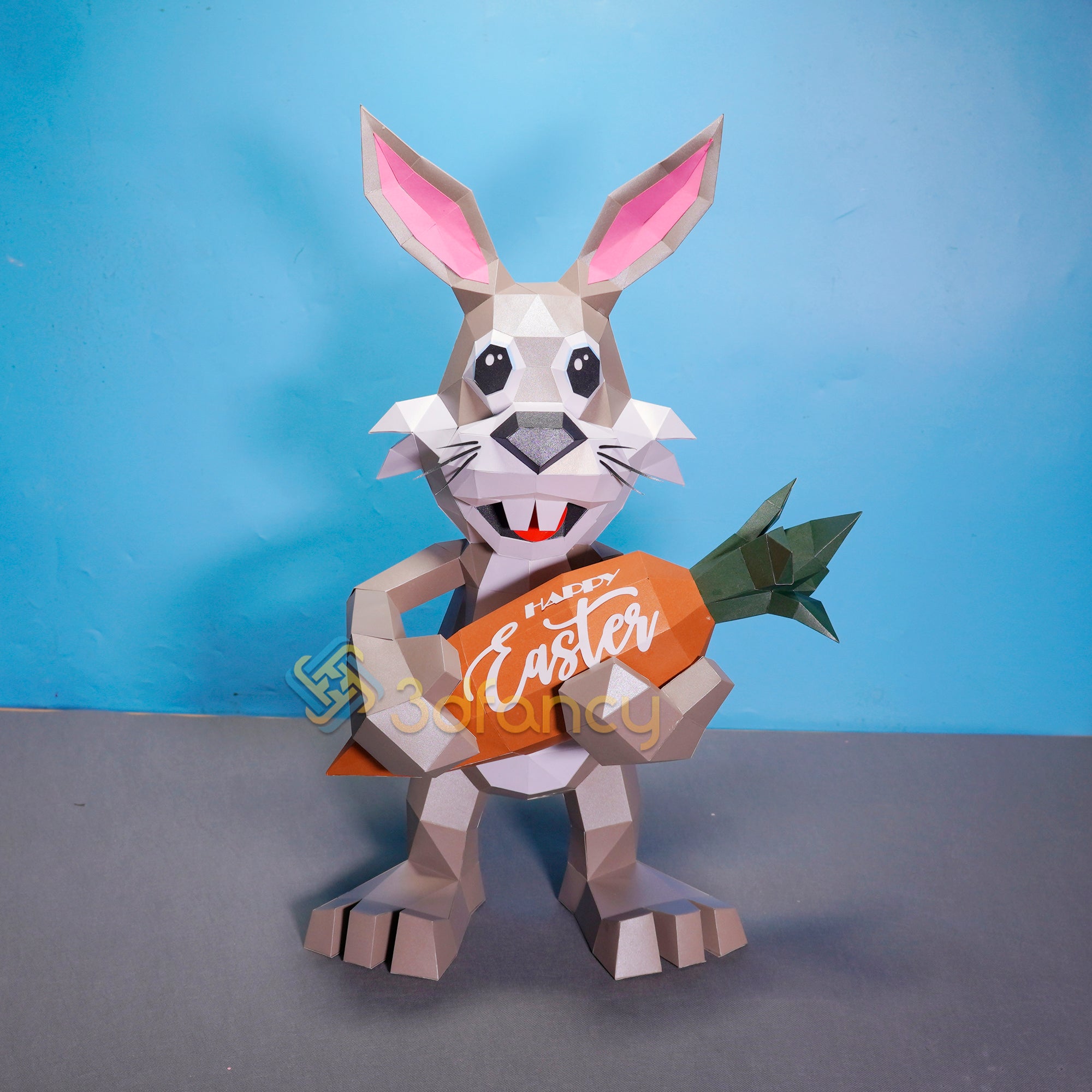 Easter Bunny Standing Holding Carrot 3D Papercraft SVG, Studio, PDF Te ...
