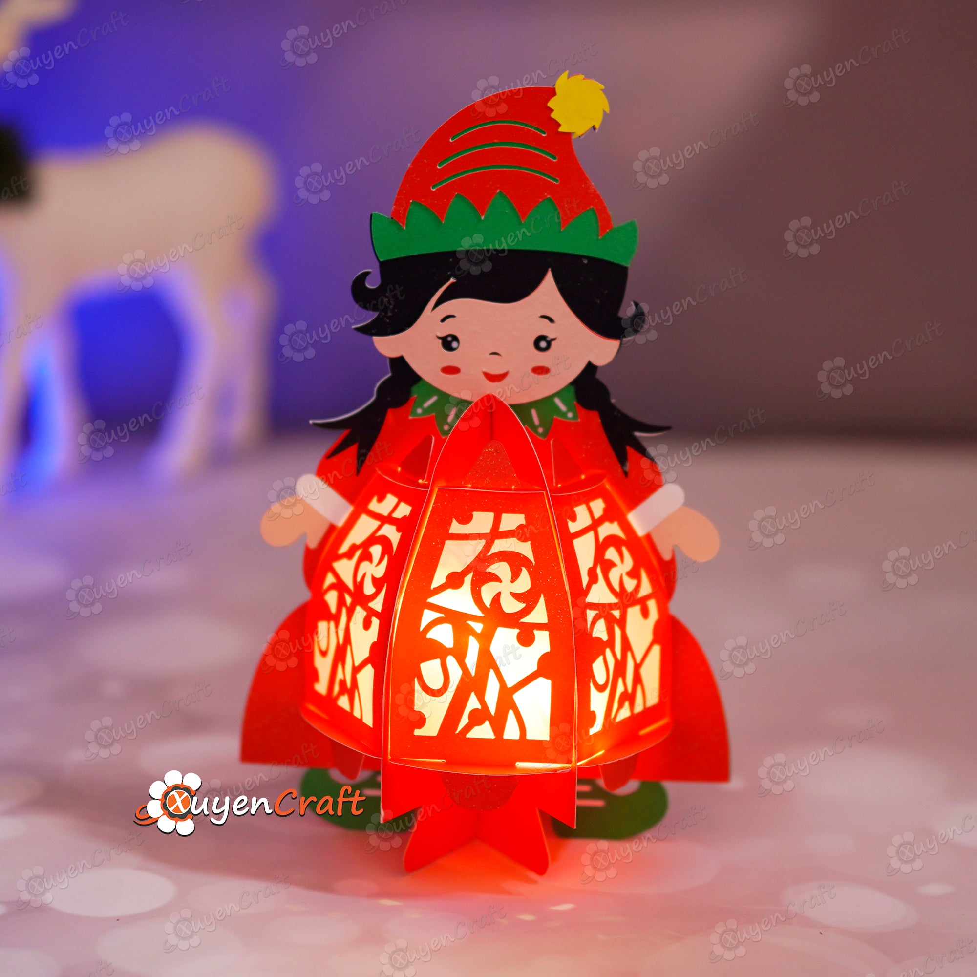 Set 2 Christmas Elf Lantern PDF, SVG, Studio Templates – 3dfancy