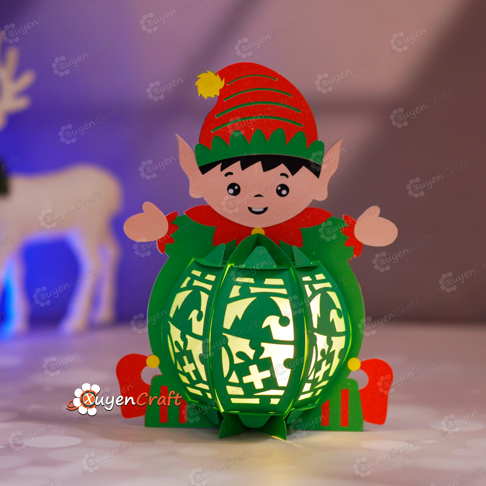 Set 2 Christmas Elf Lantern PDF, SVG, Studio Templates – 3dfancy