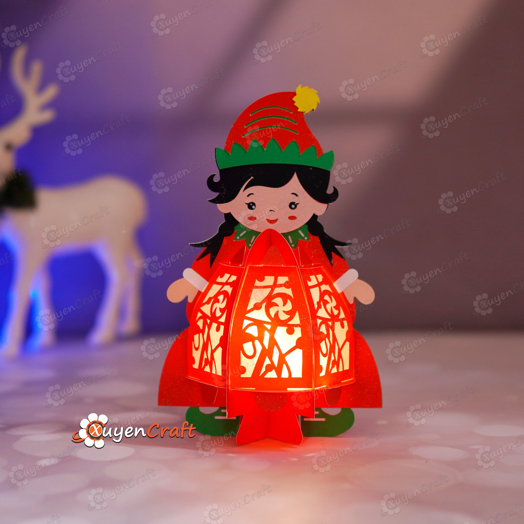 Set 2 Christmas Elf Lantern PDF, SVG, Studio Templates – 3dfancy