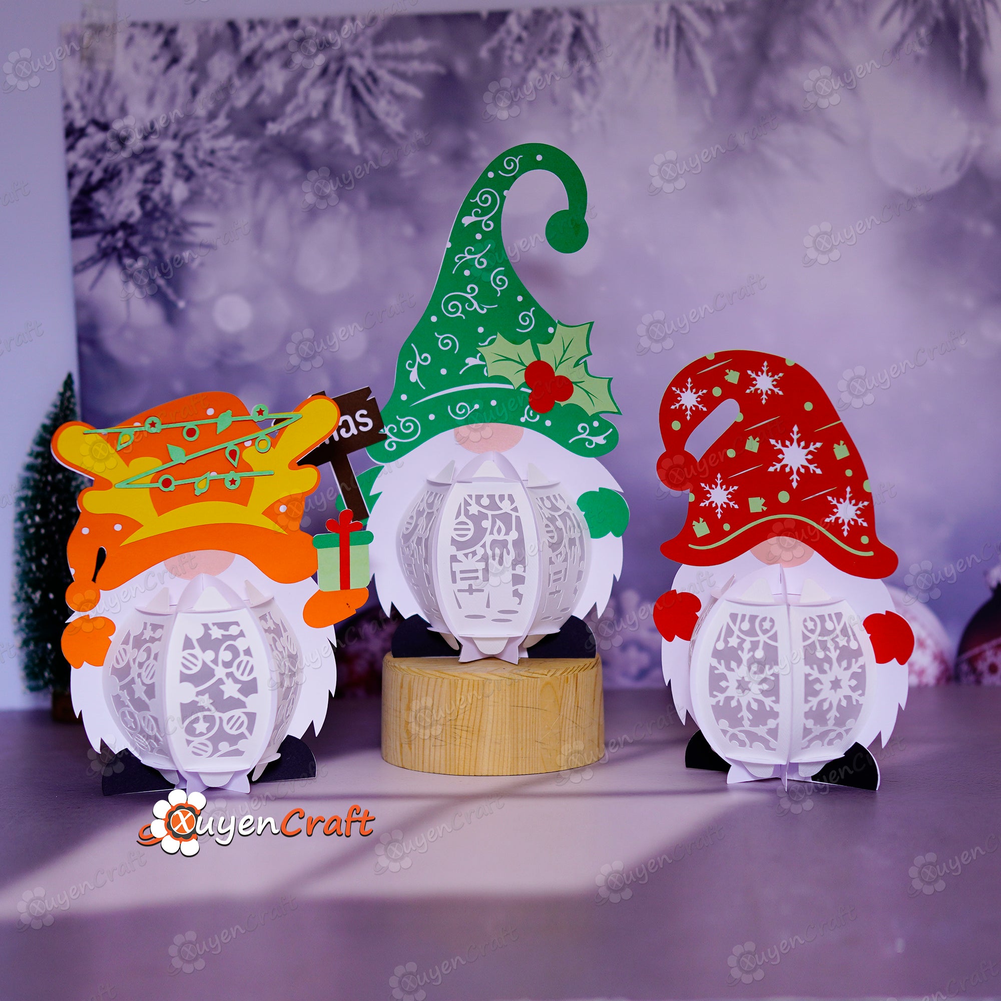 Pack 3 Gnome Lantern SVG, Studio, PDF Templates – 3dfancy