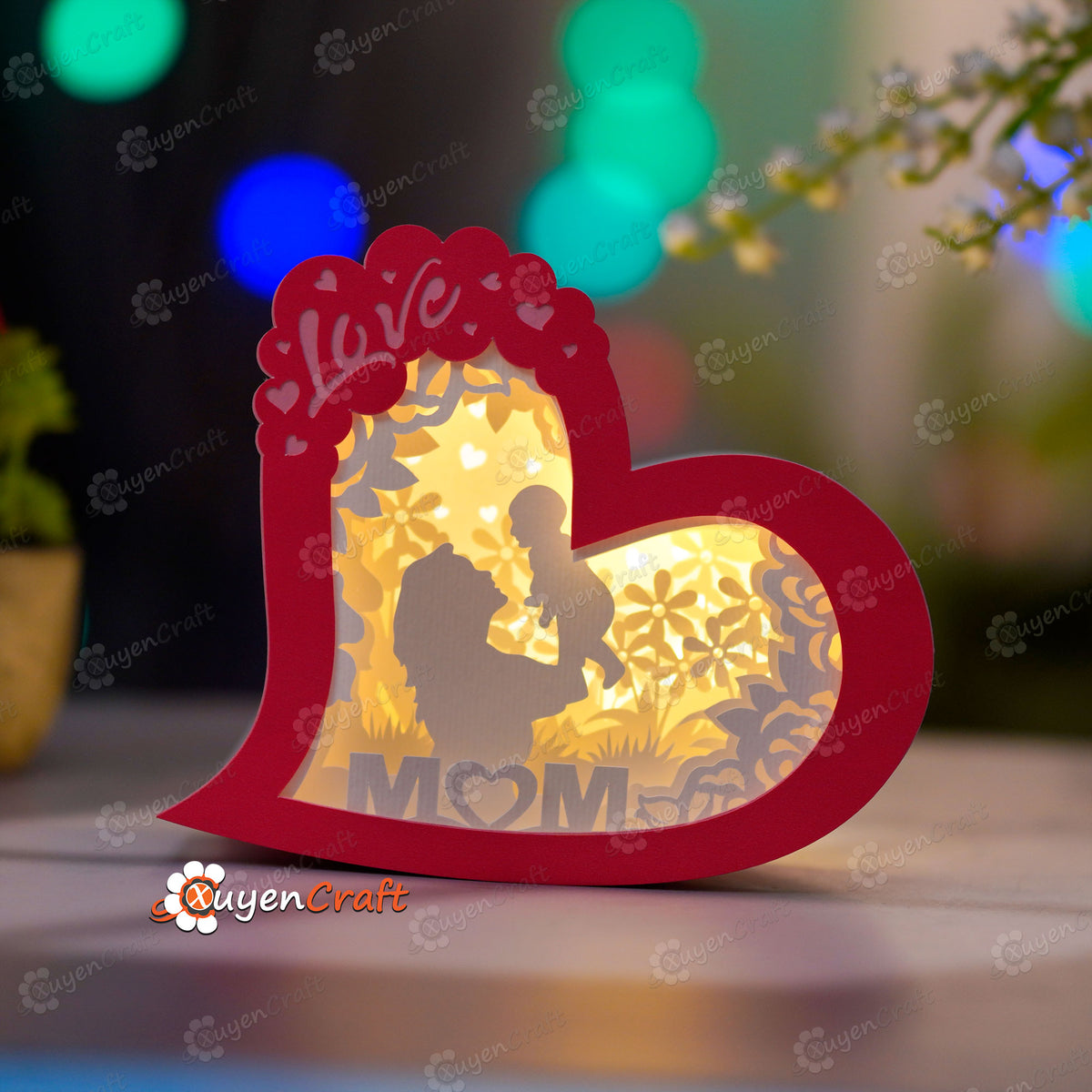Mother's Day Cute Heart Shadow Box PDF, SVG, Studio Templates – 3dfancy