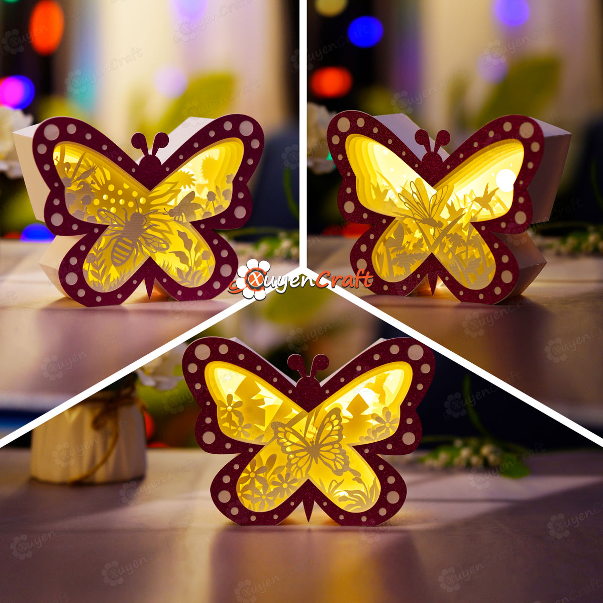 Pack 3 Insect in Butterfly Light Box, Shadow Box PDF, SVG, Studio Temp ...