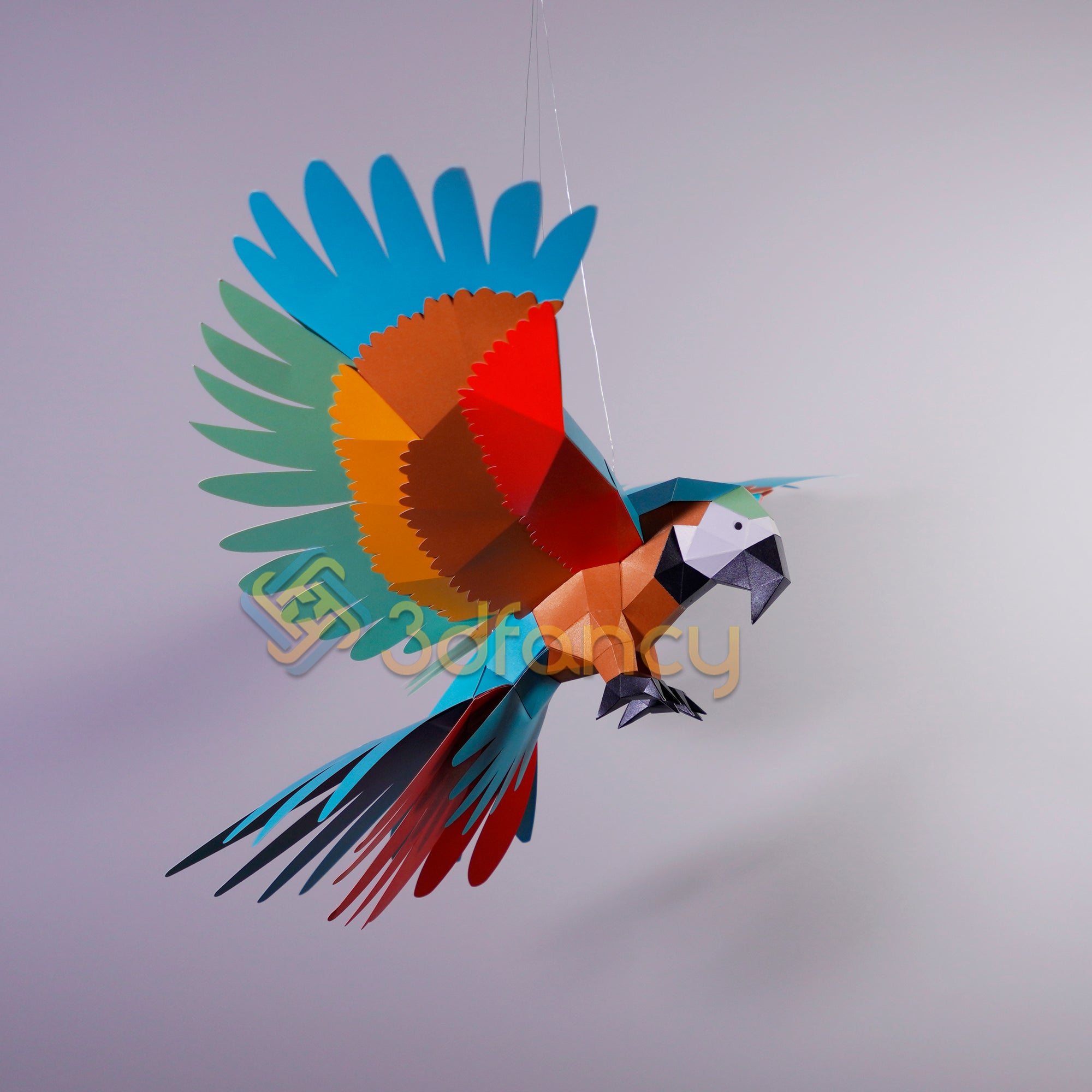 Low poly Flying Parrot Papercraft PDF, SVG Template – 3dfancy