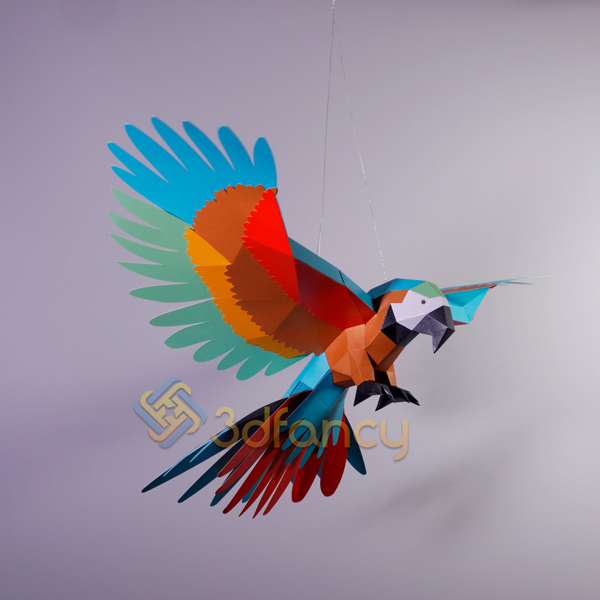 Low poly Flying Parrot Papercraft PDF, SVG Template – 3dfancy