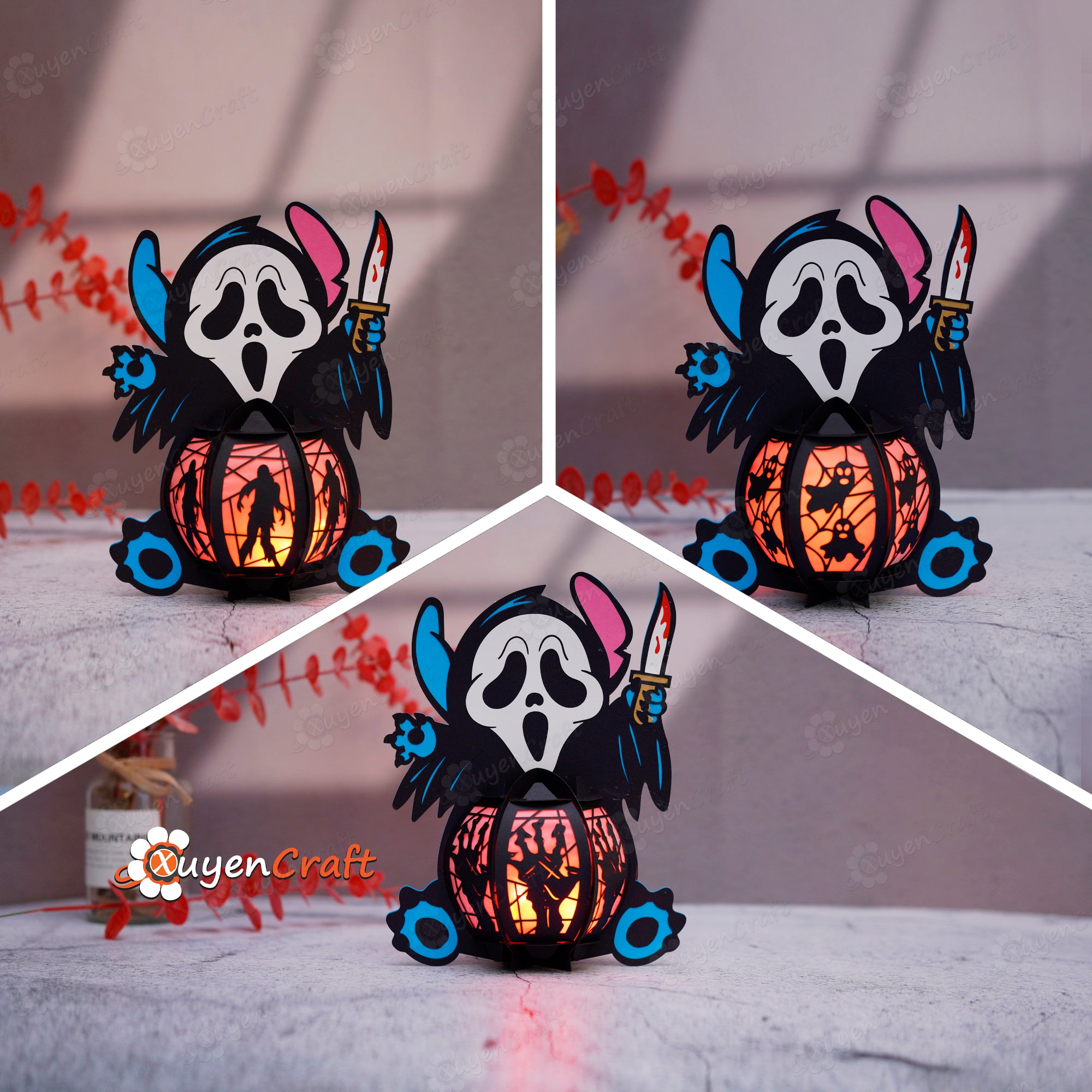 Set 3 Stitch Ghost Lantern SVG, Studio, PDF Templates – 3dfancy