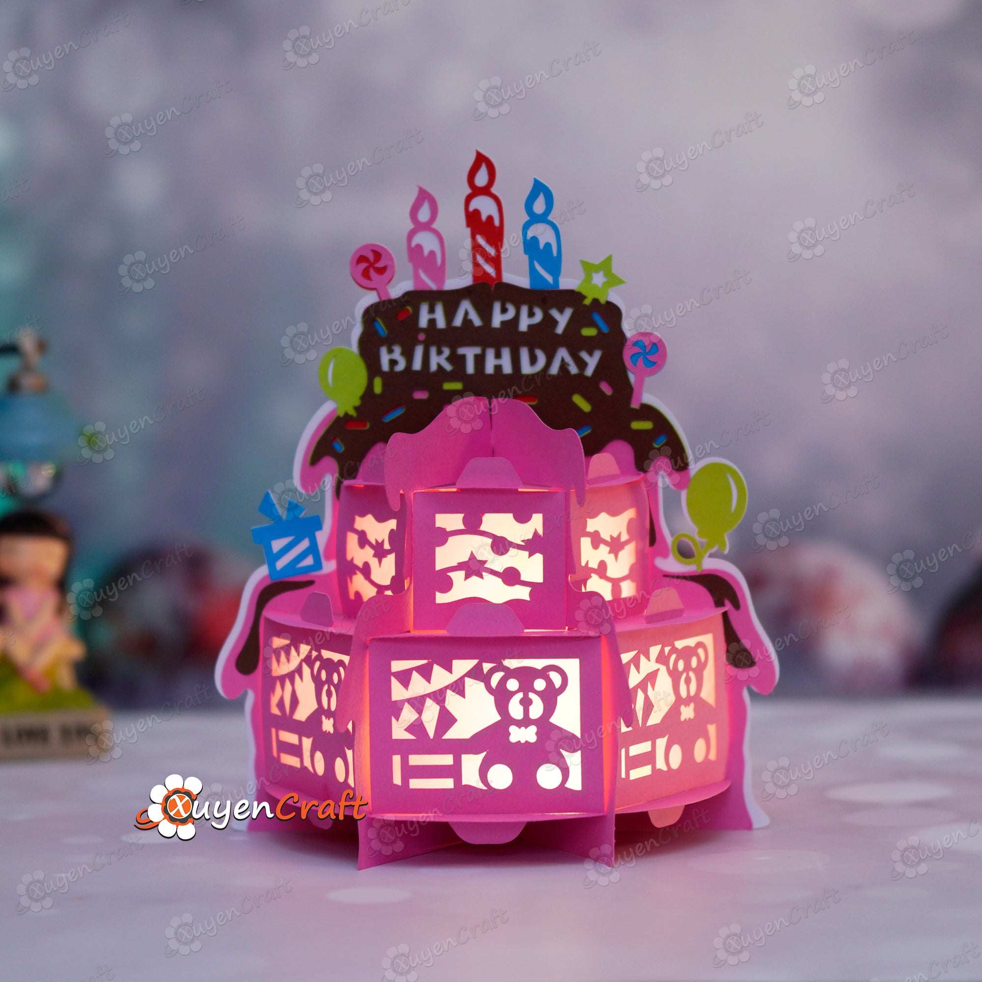 Set 3 Birthday Cake Lantern SVG, Studio, PDF Templates – 3dfancy