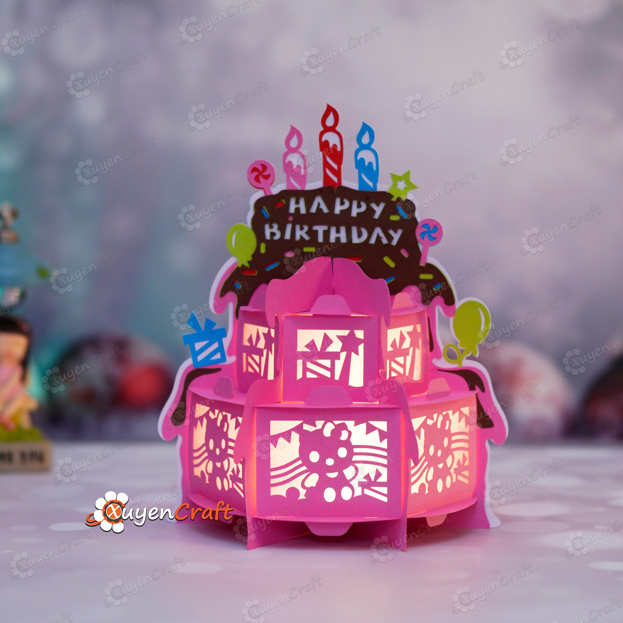 Set 3 Birthday Cake Lantern SVG, Studio, PDF Templates – 3dfancy