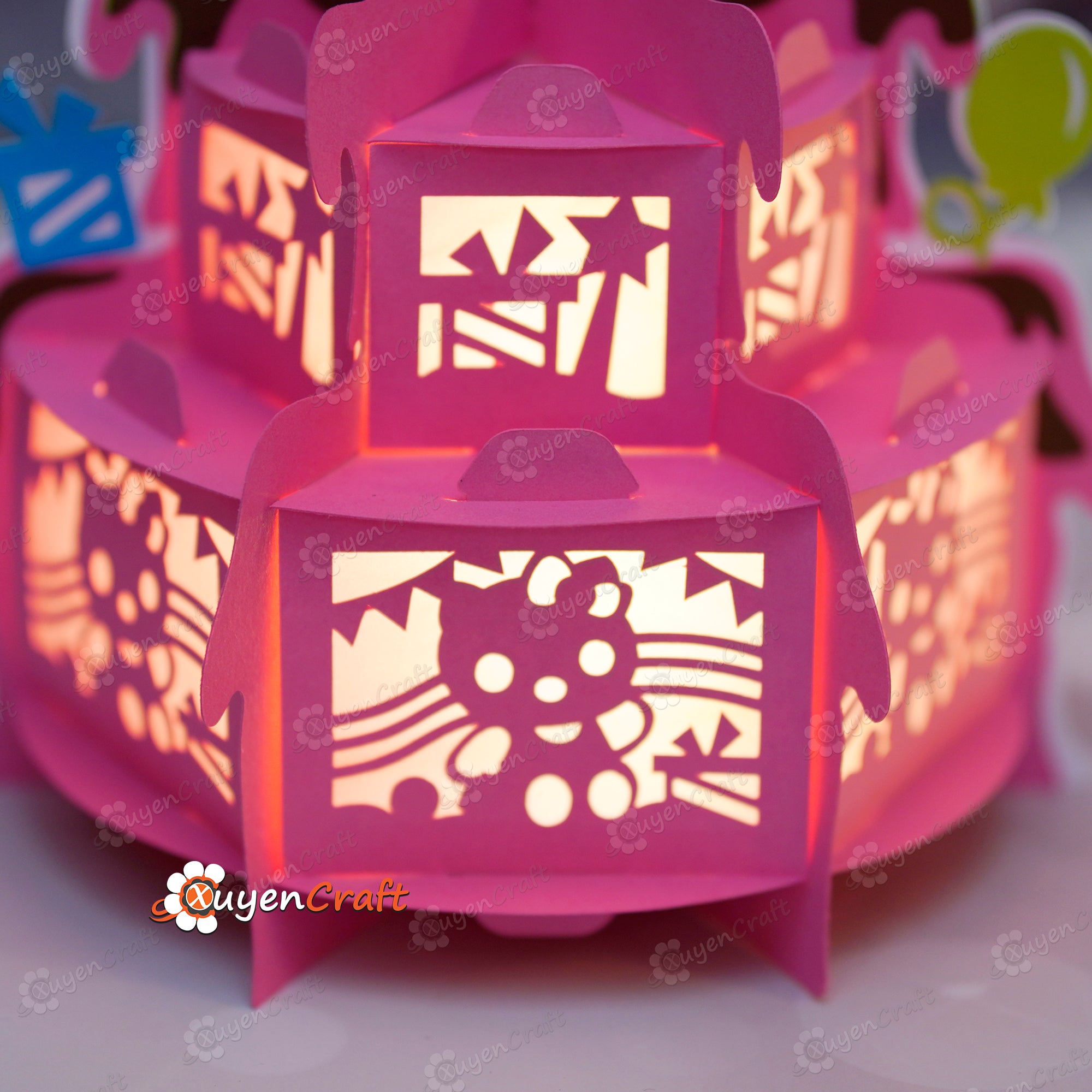 Set 3 Birthday Cake Lantern SVG, Studio, PDF Templates – 3dfancy