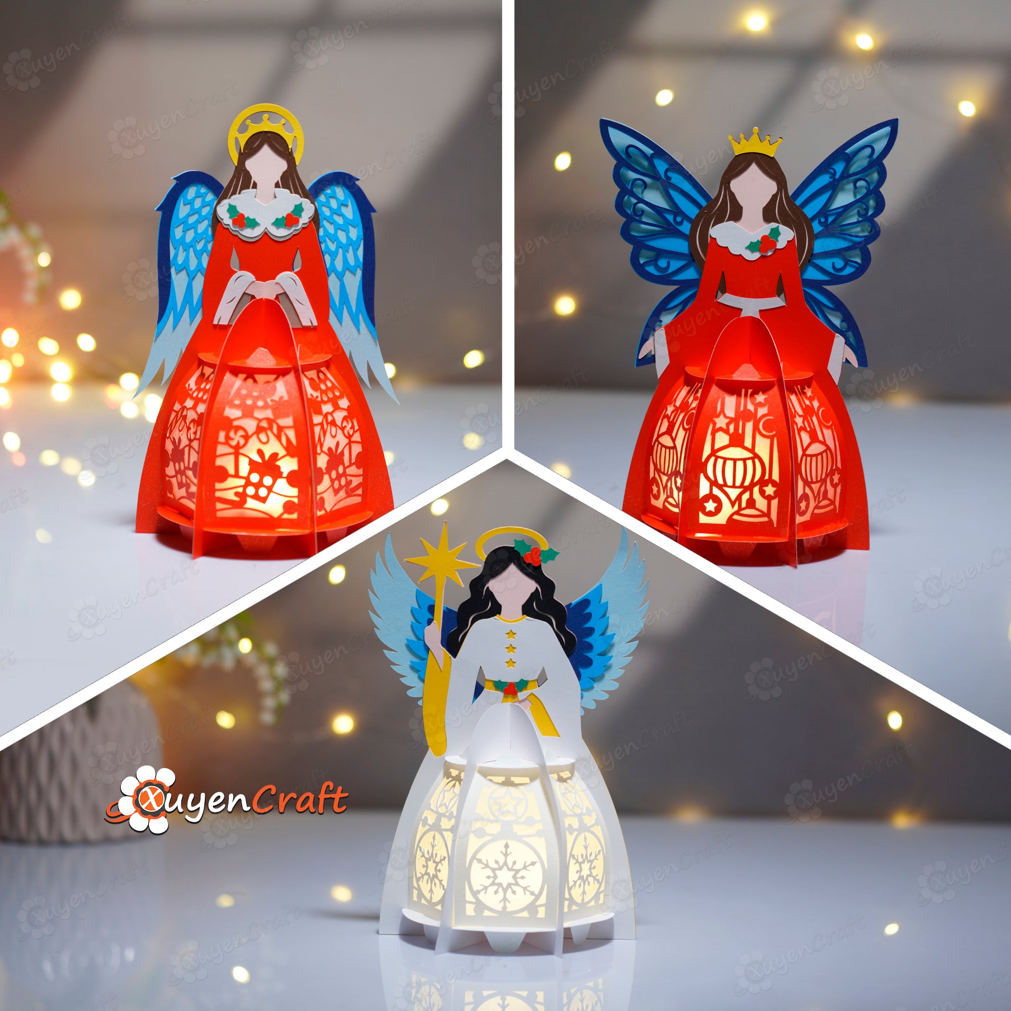 Pack 3 Christmas Angel Paper Lantern Templates – Red Angel, White Ange ...