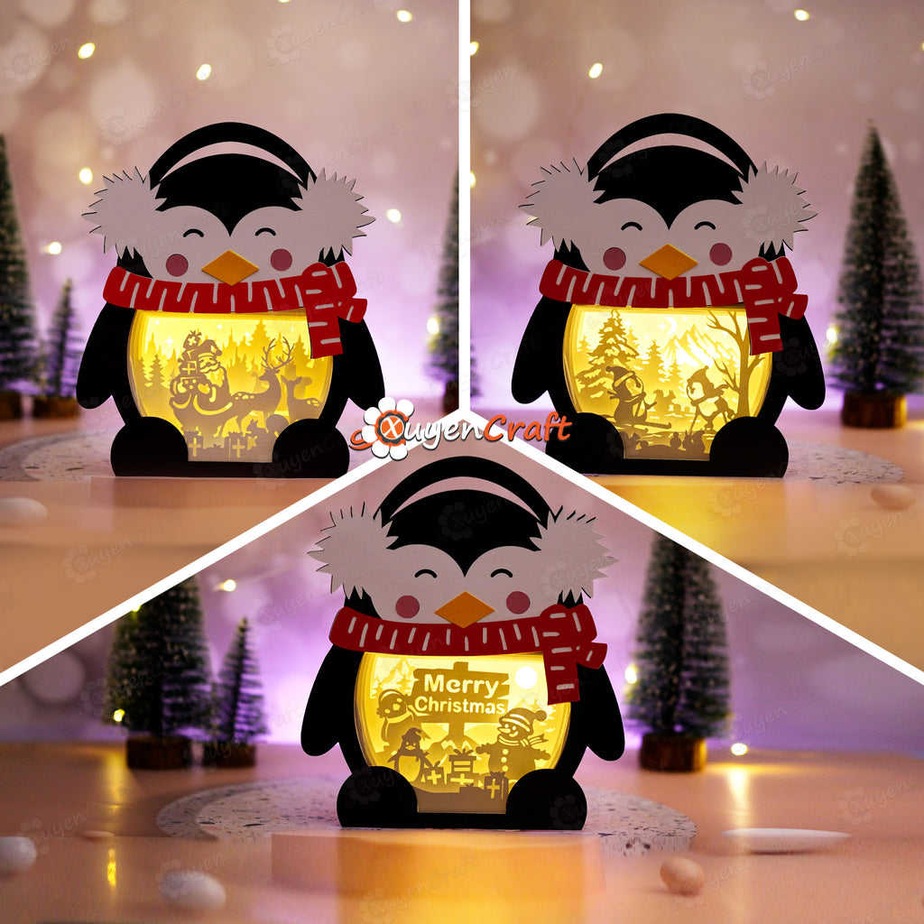 Pack 3 Penguin Lantern Shadow Box PDF, SVG Light Box for Cricut Projec ...