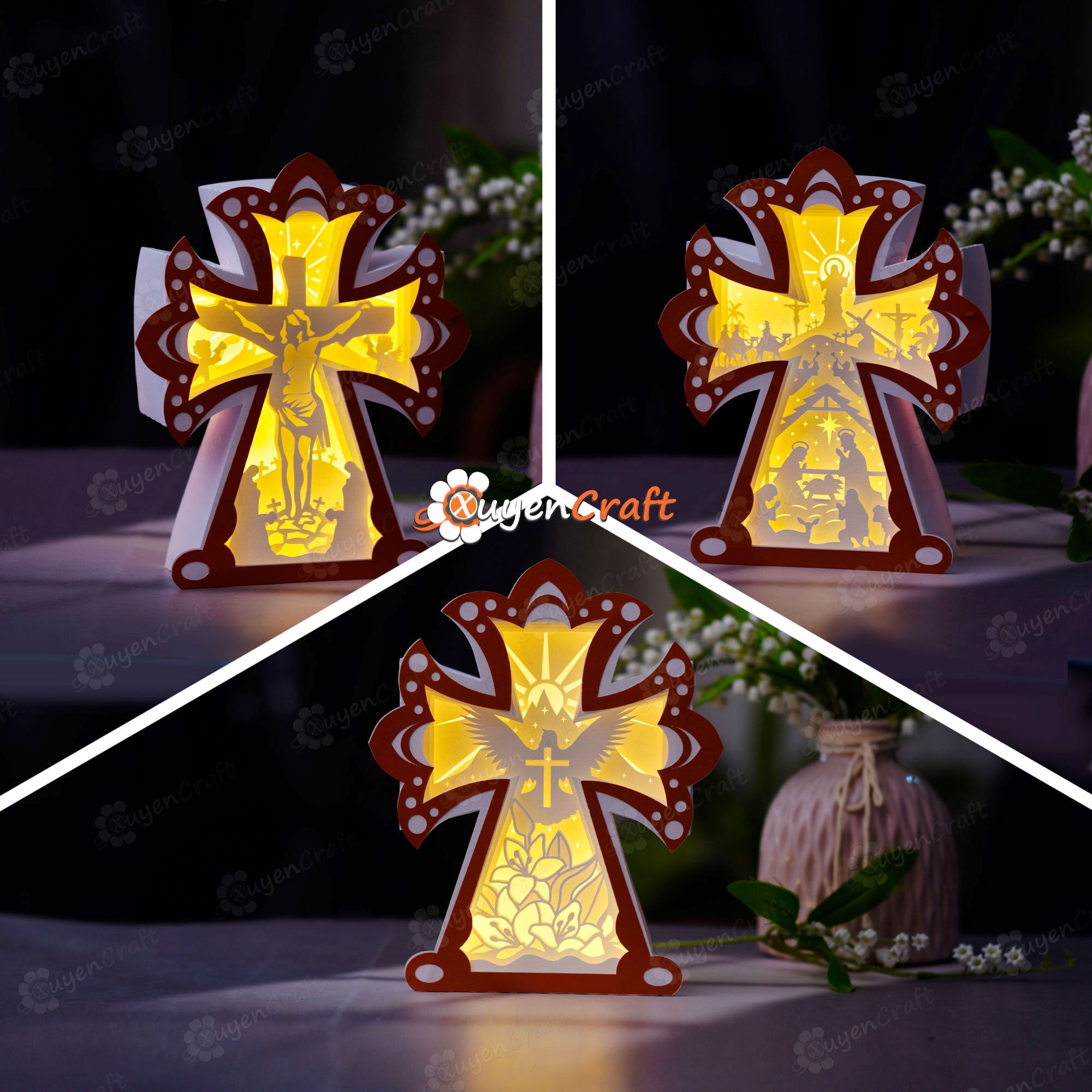 Pack 3 Cross Lantern Shadow Box PDF, SVG for Creates Nativity Scene, C ...
