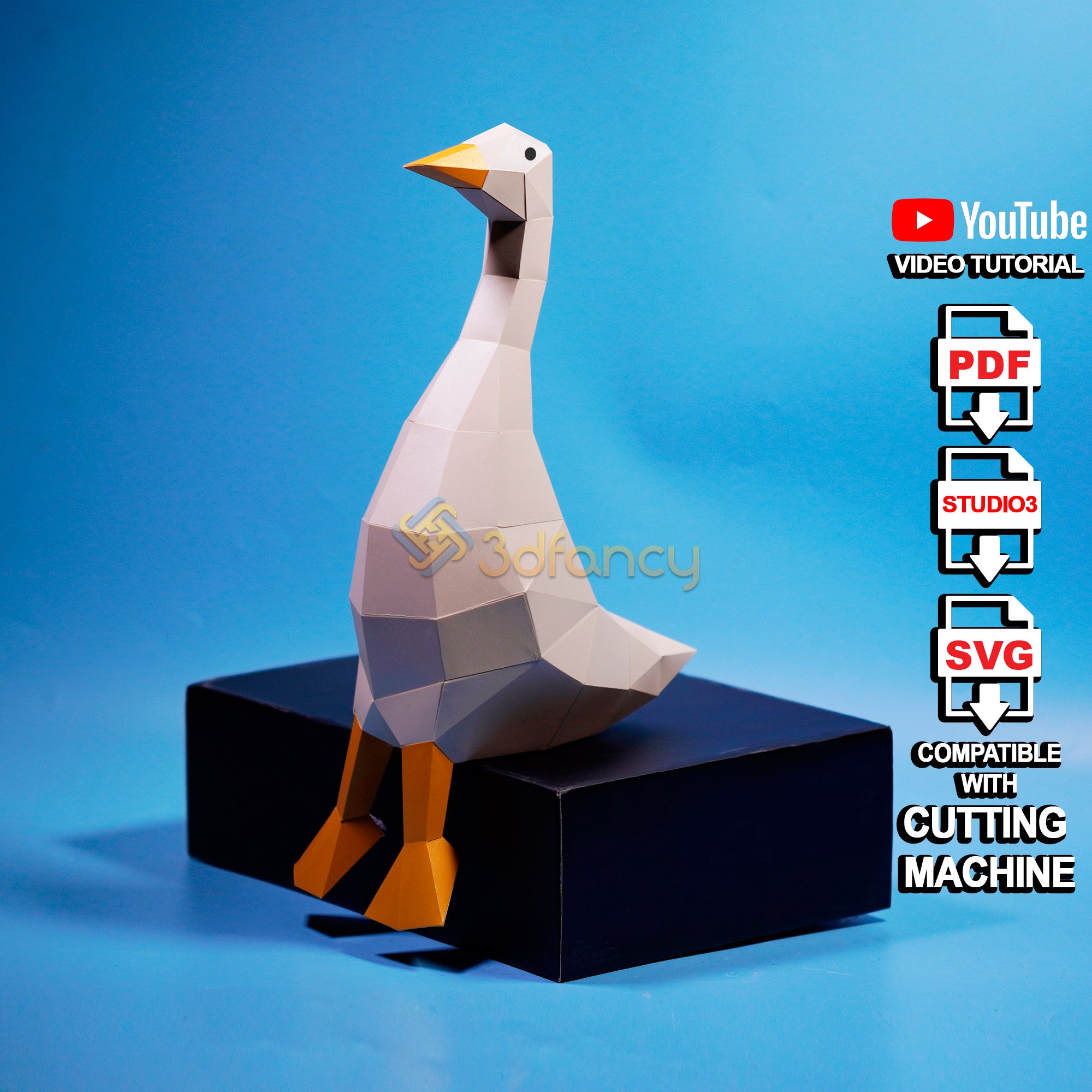 Low poly Goose Sit 3D Papercraft PDF, SVG, Studio Template – 3dfancy