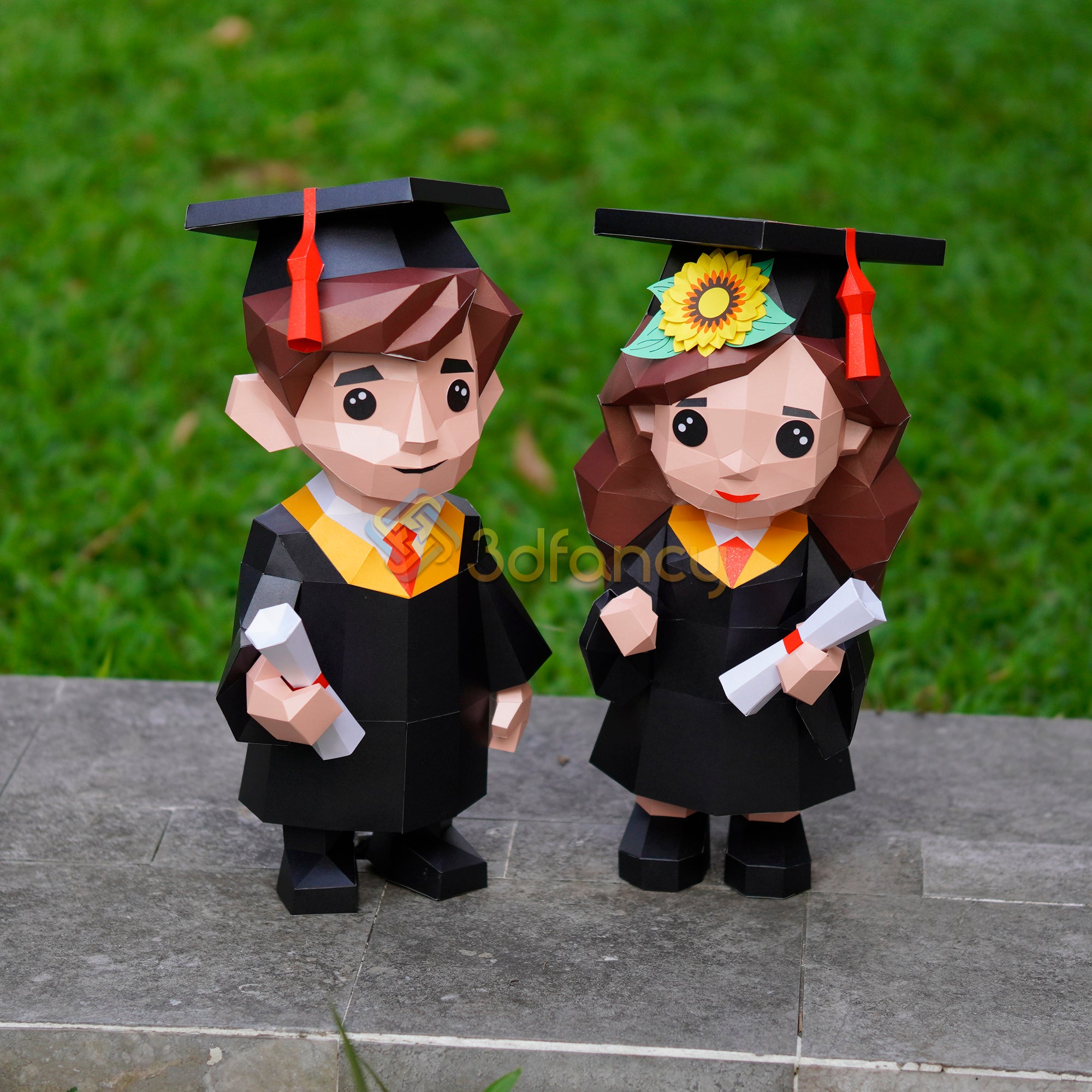 Set of 2 Graduation Papercraft SVG PDF – 3D Boy & Girl DIY Gift Templa ...