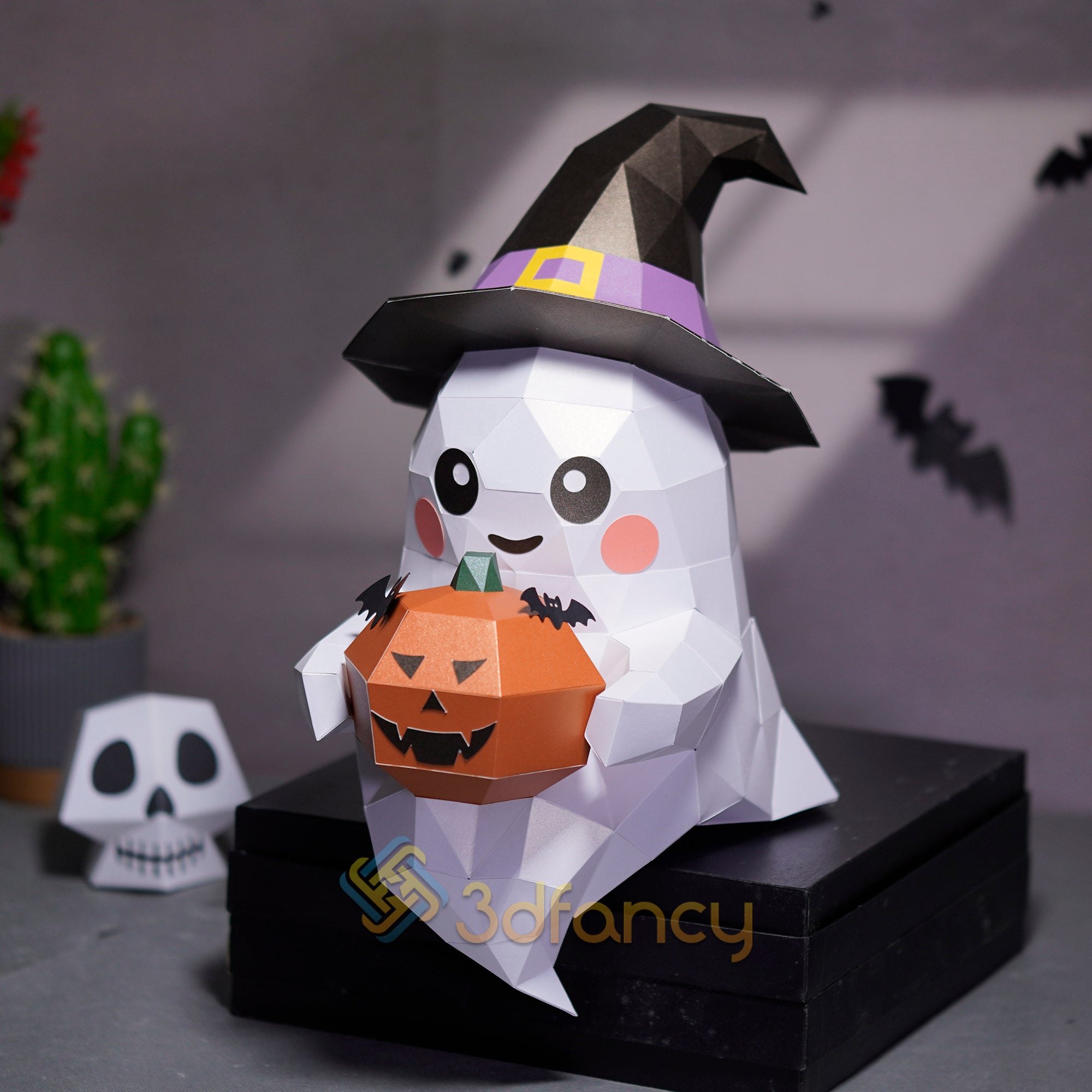 Happy Ghost with Pumpkin Papercraft Template – Cute Halloween PDF SVG ...