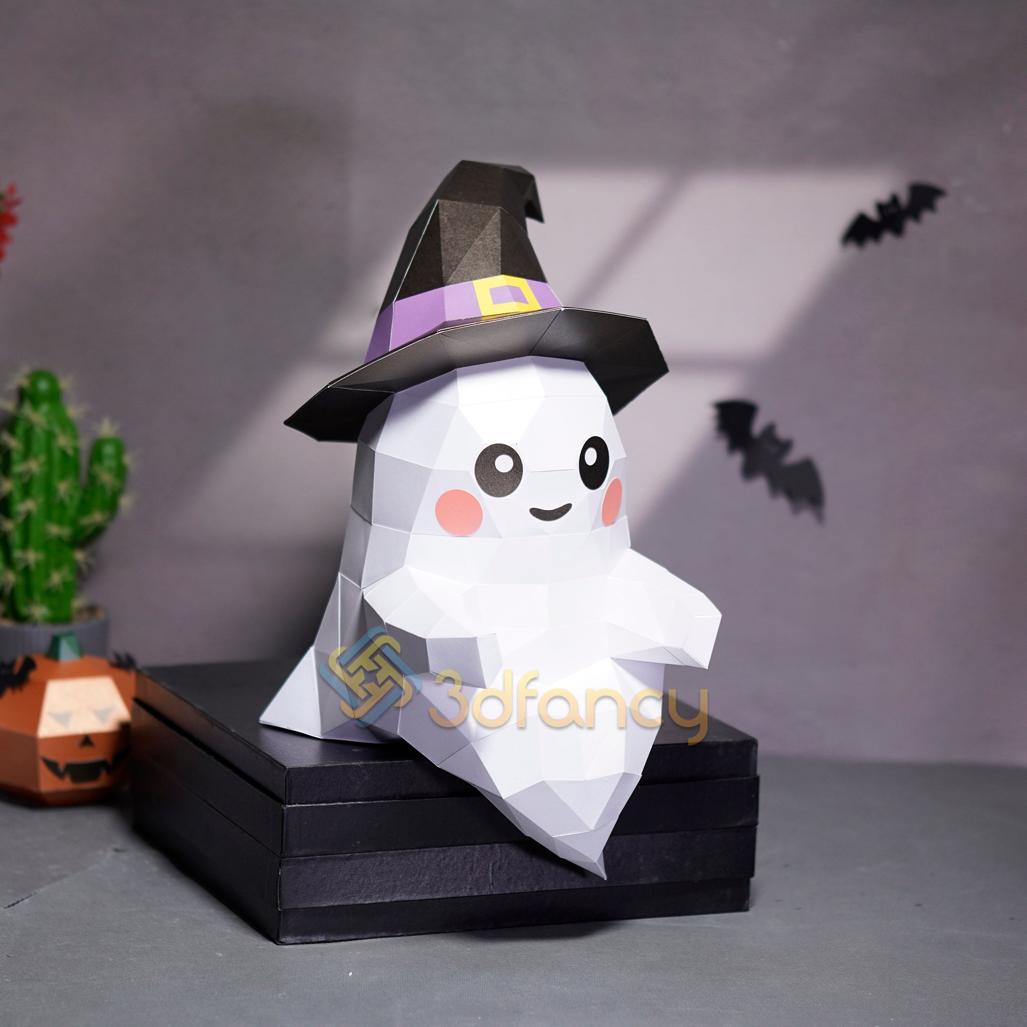 Happy Ghost with Pumpkin Papercraft Template – Cute Halloween PDF SVG ...