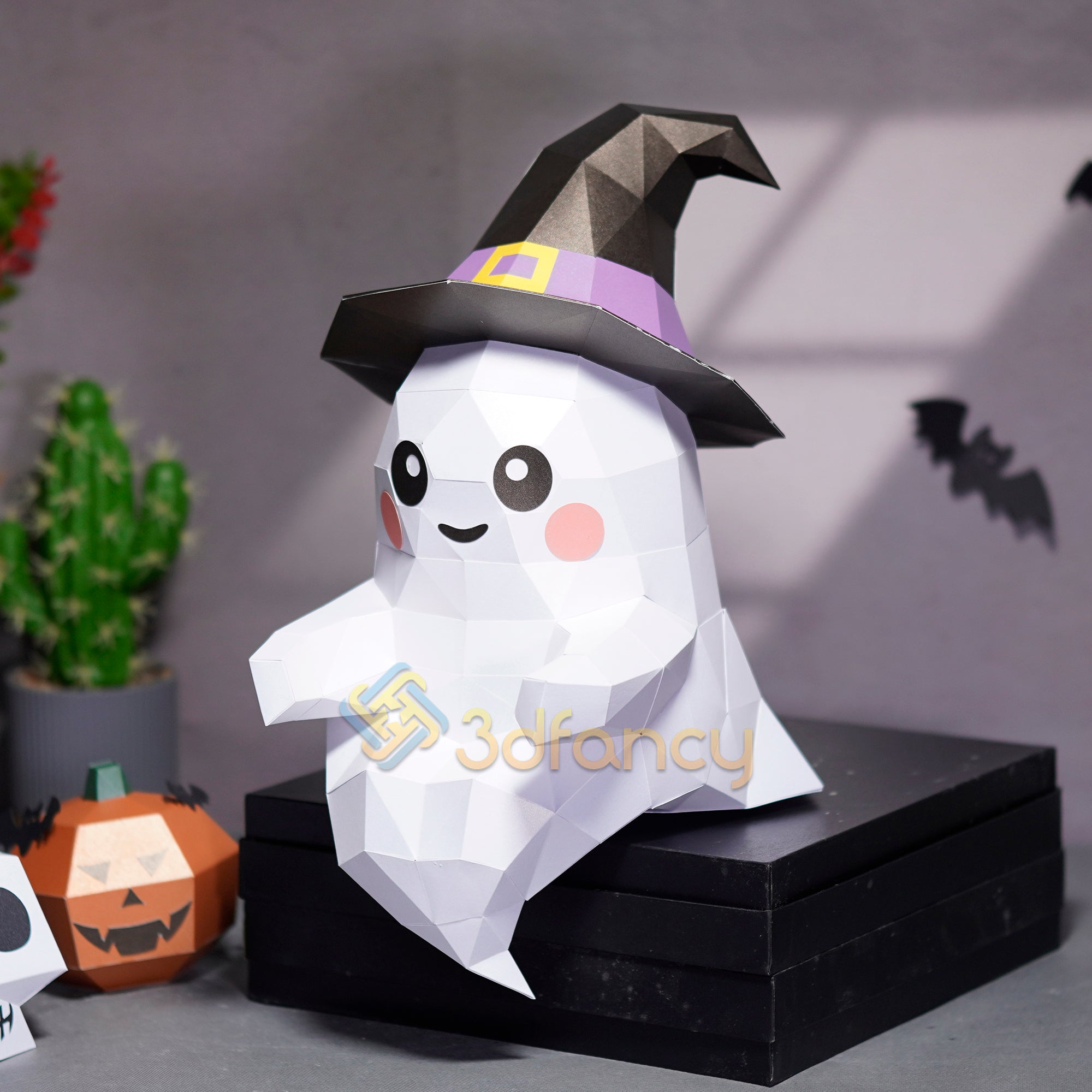 Happy Ghost with Pumpkin Papercraft Template – Cute Halloween PDF SVG ...