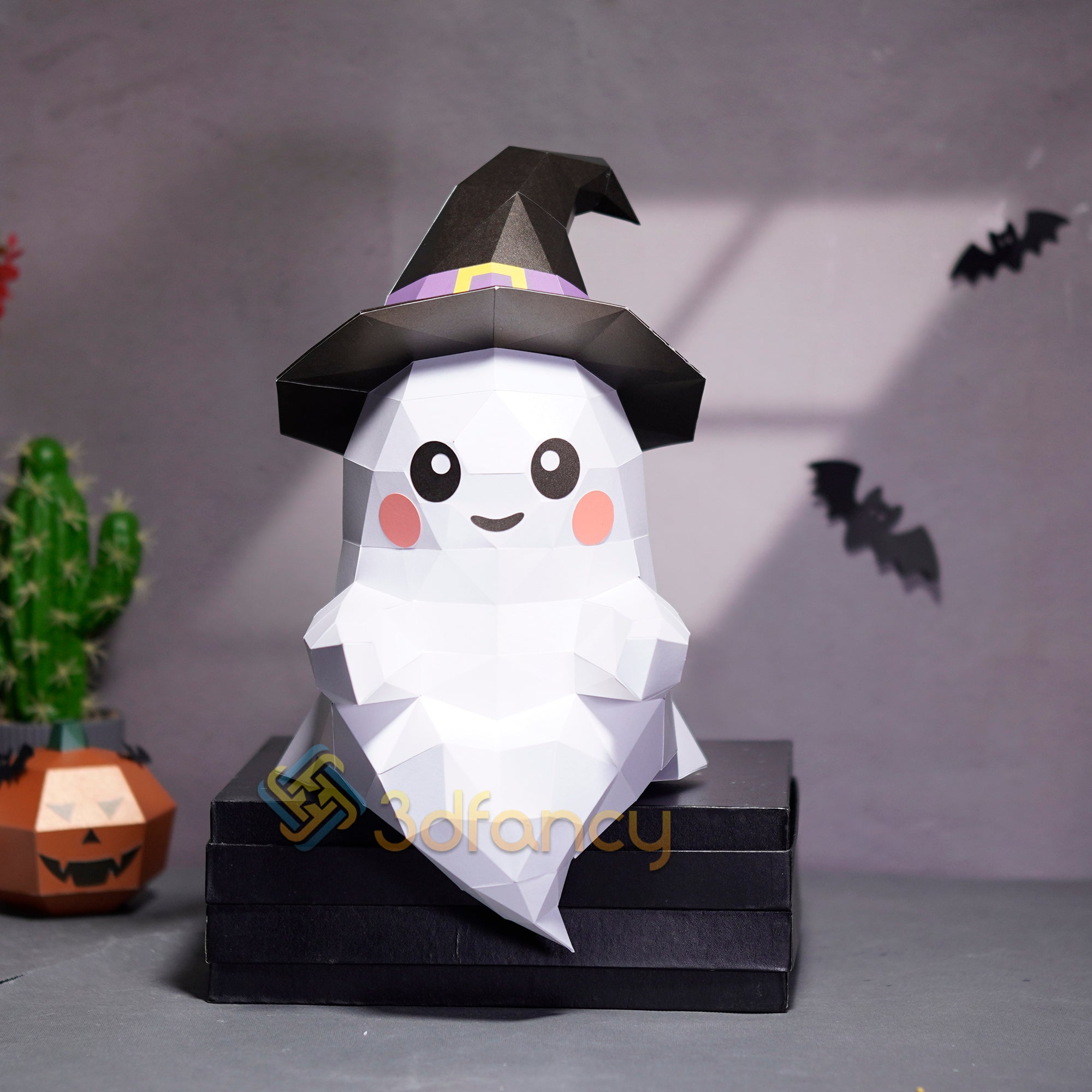 Happy Ghost with Pumpkin Papercraft Template – Cute Halloween PDF SVG ...