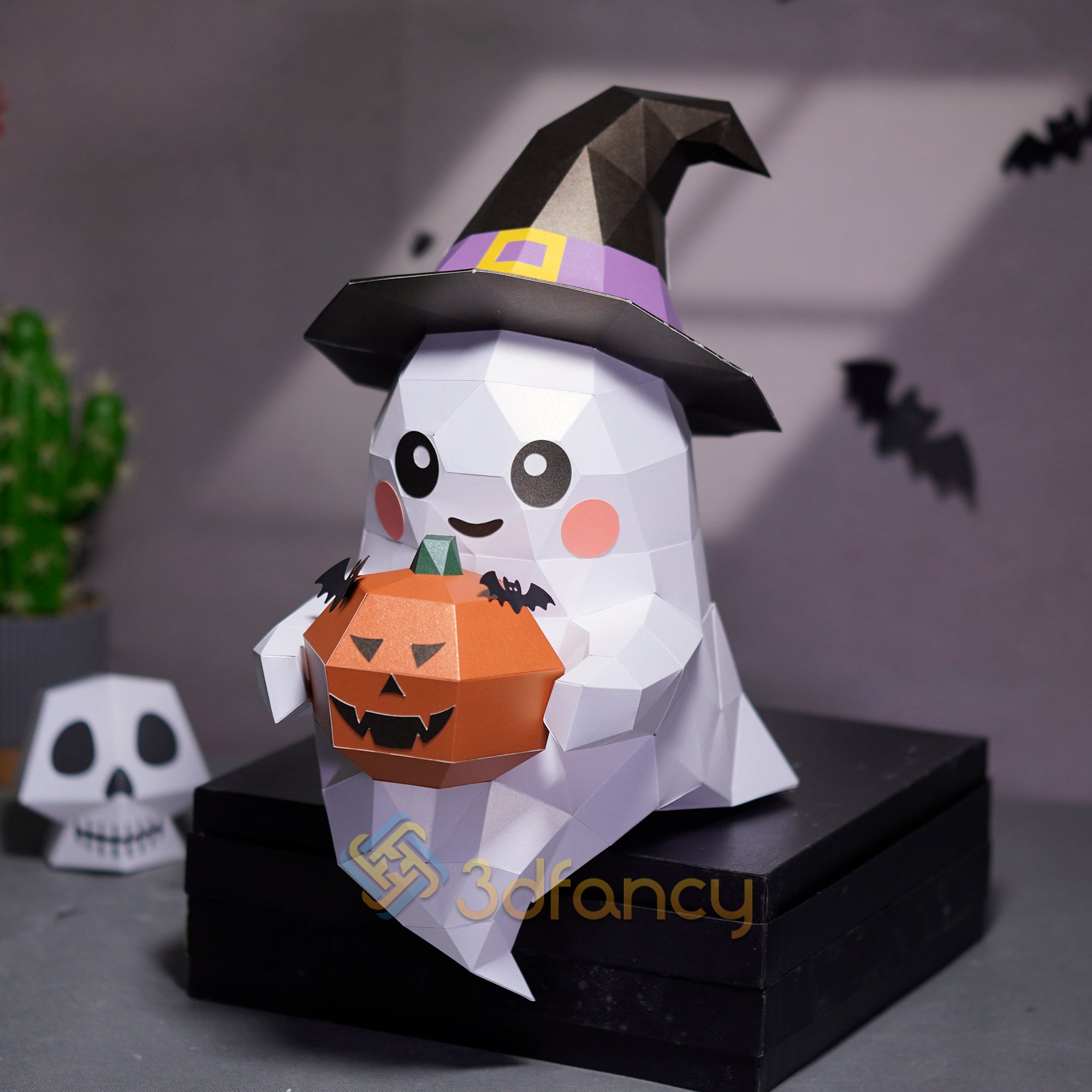 Happy Ghost with Pumpkin Papercraft Template – Cute Halloween PDF SVG ...