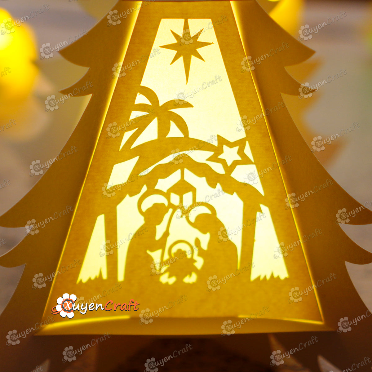 Nativity Scene in Christmas Tree Lantern SVG for Cricut Projects, Scan ...