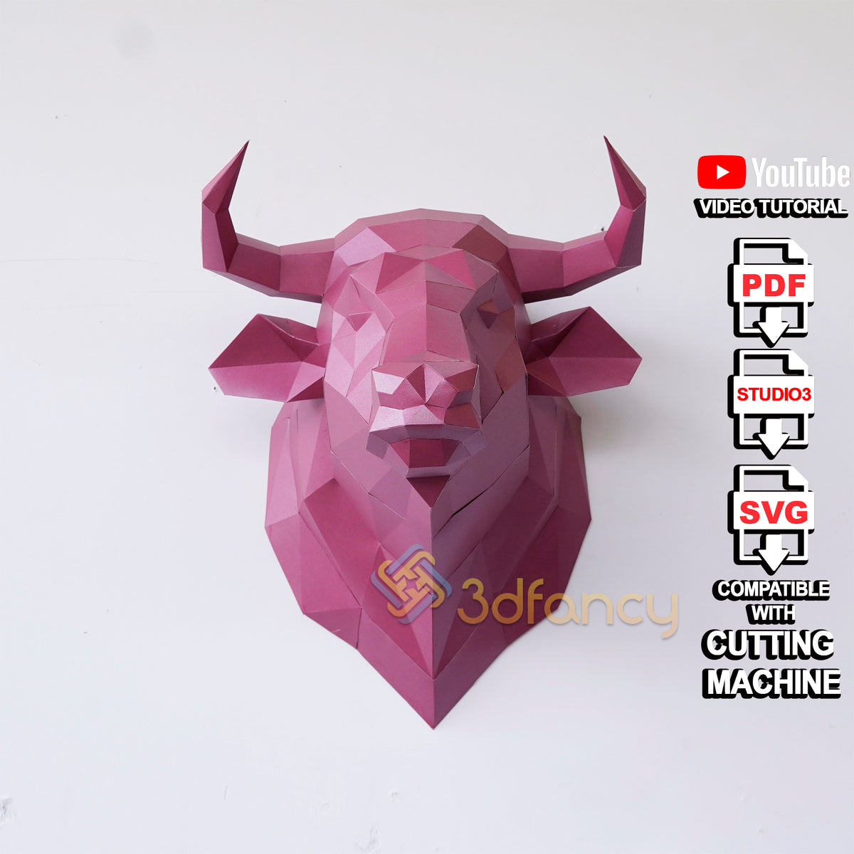 Papercraft Bull Head PDF, SVG Template – 3dfancy