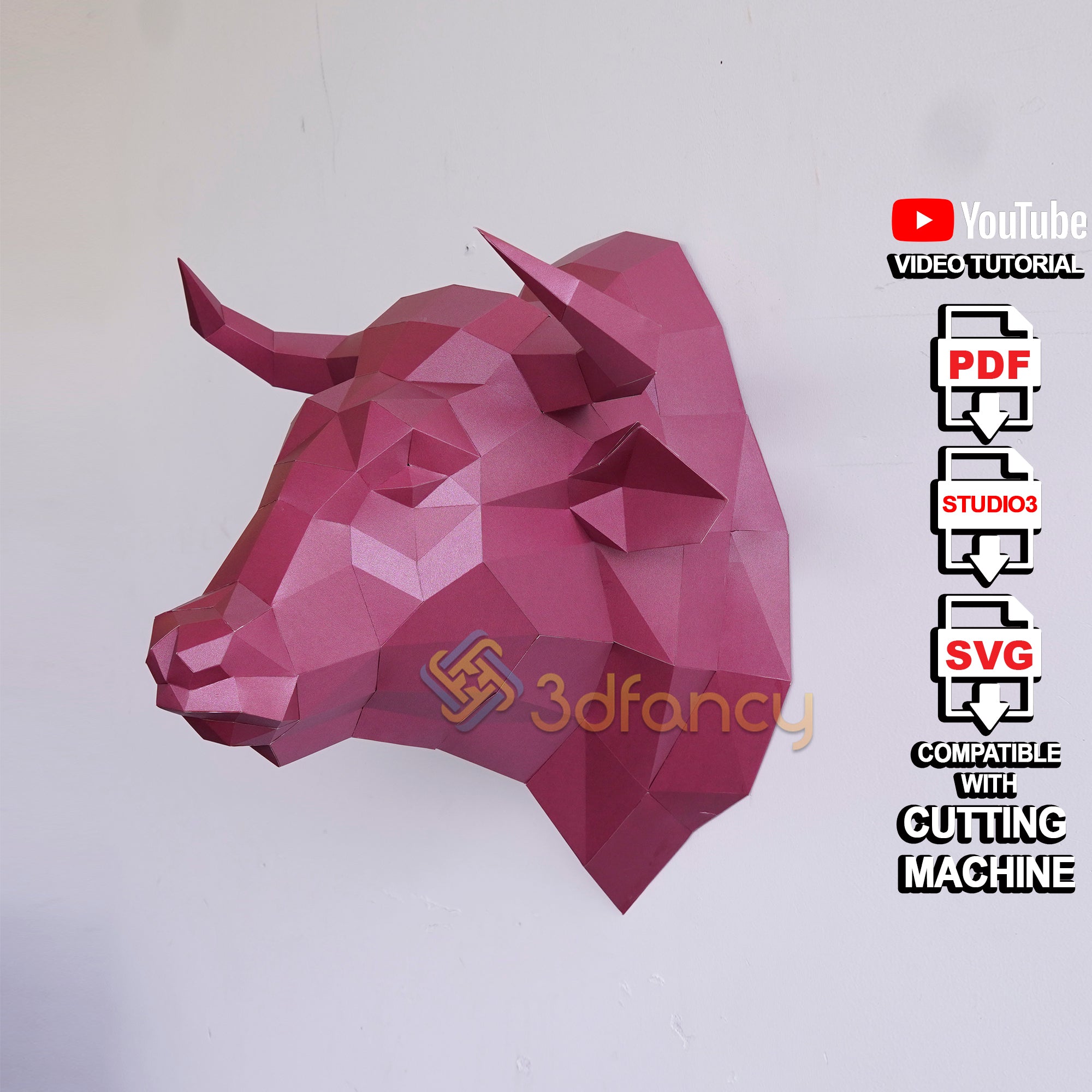 Papercraft Bull Head PDF, SVG Template – 3dfancy