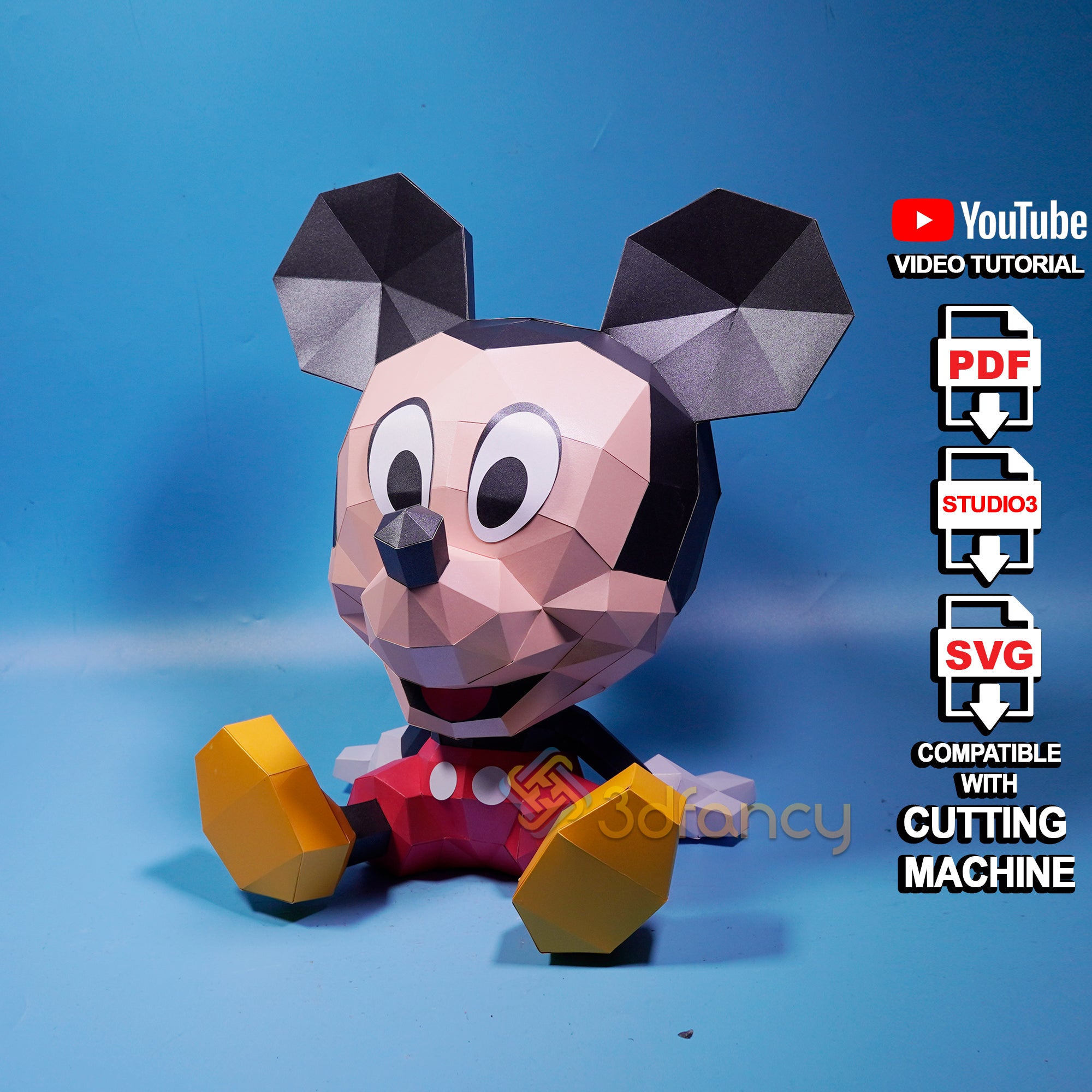 Cute Mickey Mouse Papercraft PDF, SVG Template – 3dfancy