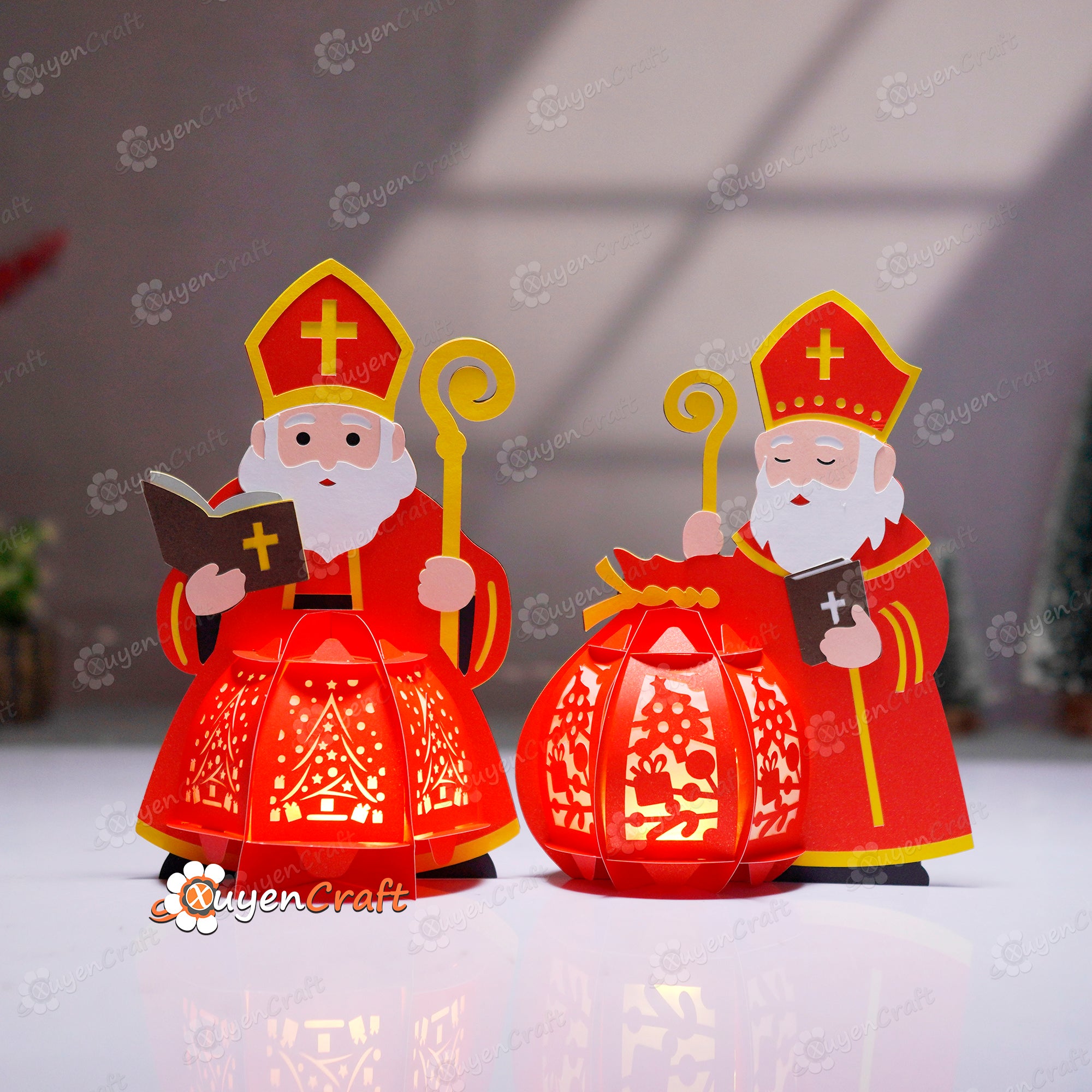 Saint Nicholas Christmas Lantern Templates | DIY Papercut Lightbox | S ...