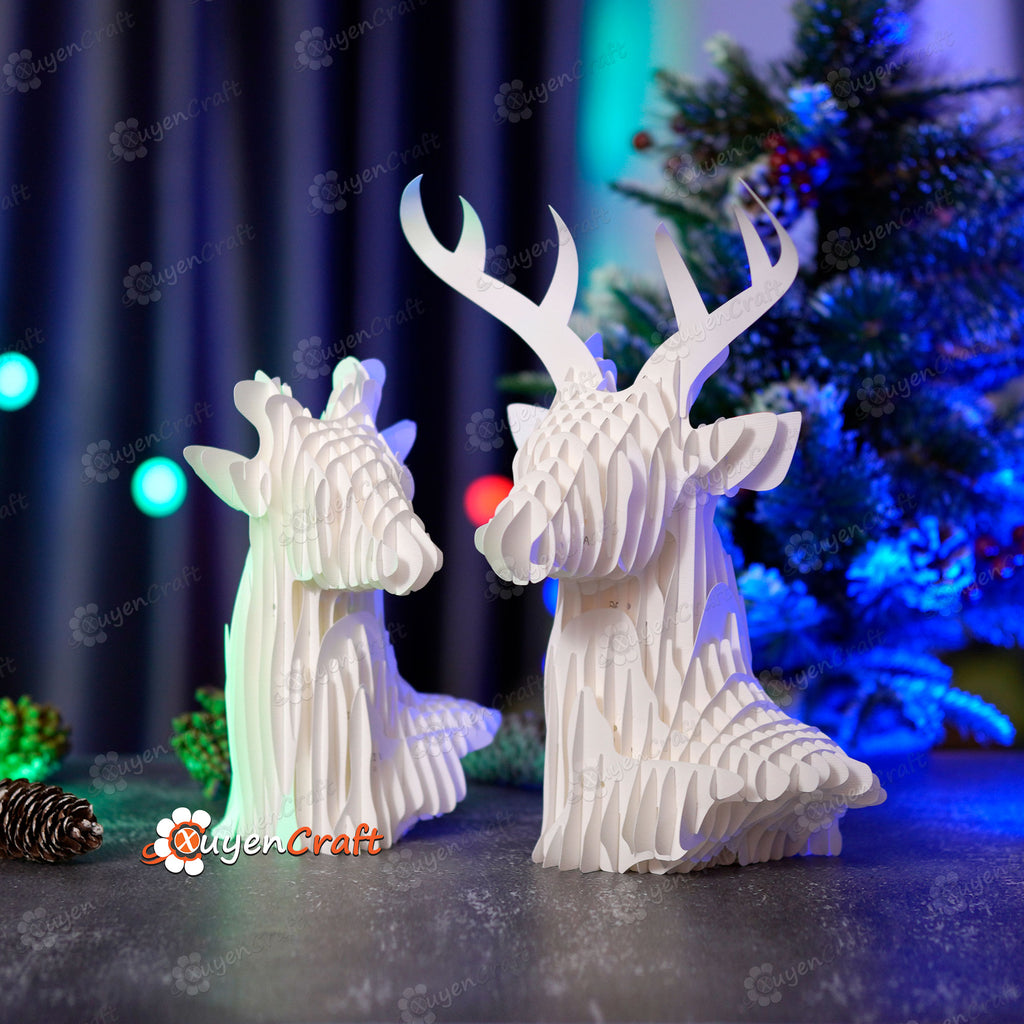 3D Reindeer Sliceform Pop Up SVG Template creating Deer Head Pop Up ...