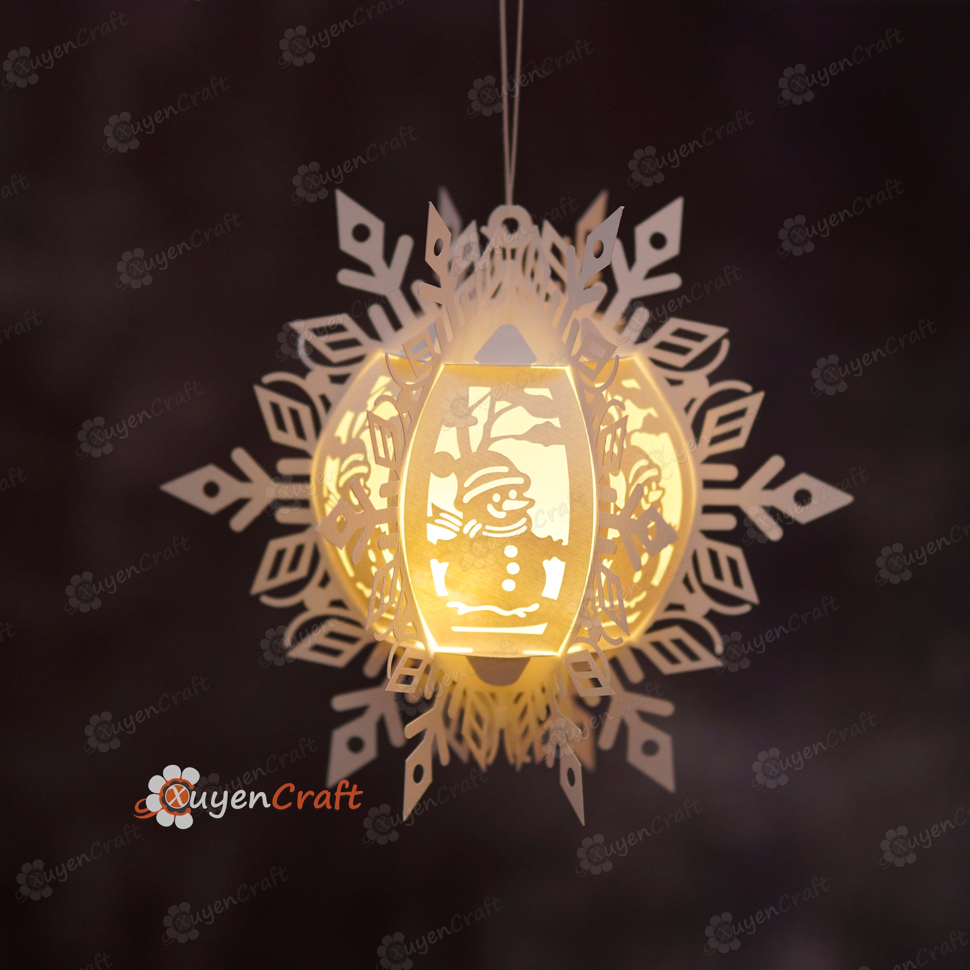 Set 3 Hanging Snowflake Lantern PDF, SVG, Studio Templates – 3dfancy