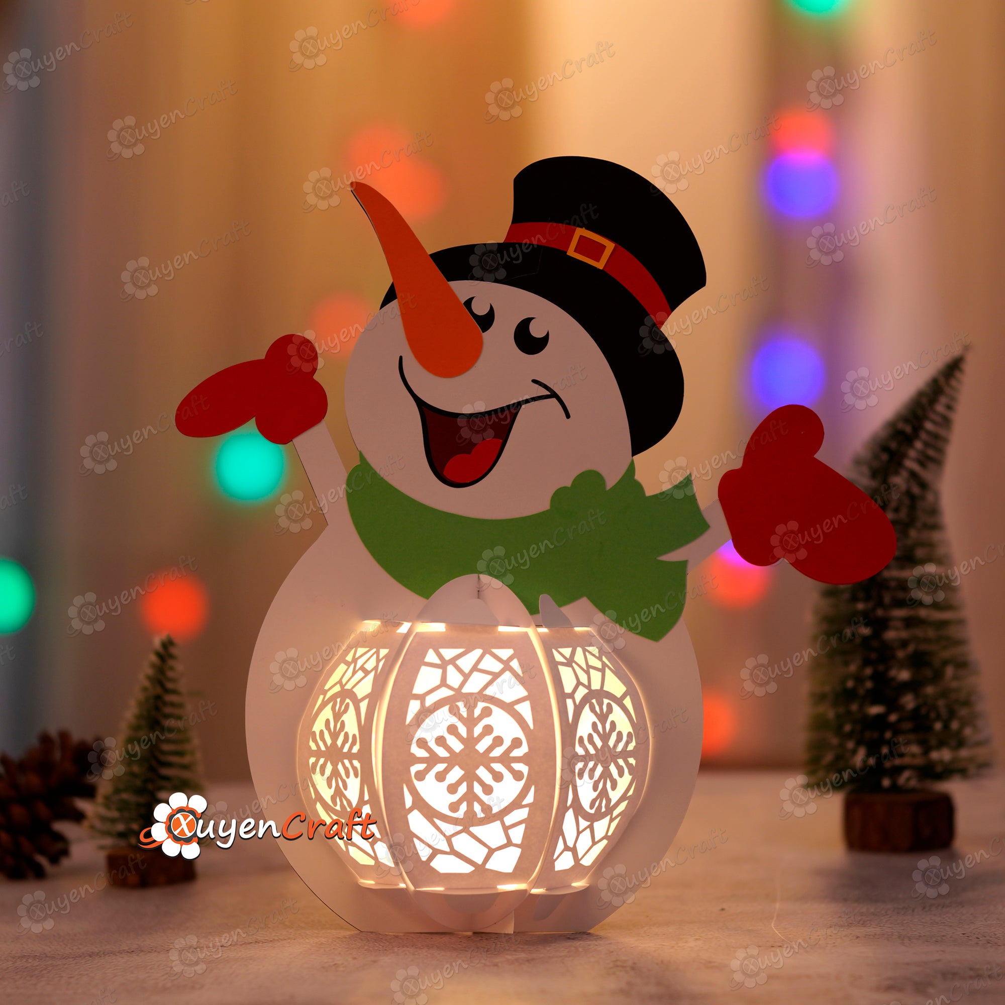 Set 3 Snowman Lantern PDF, SVG, Studio Templates – 3dfancy