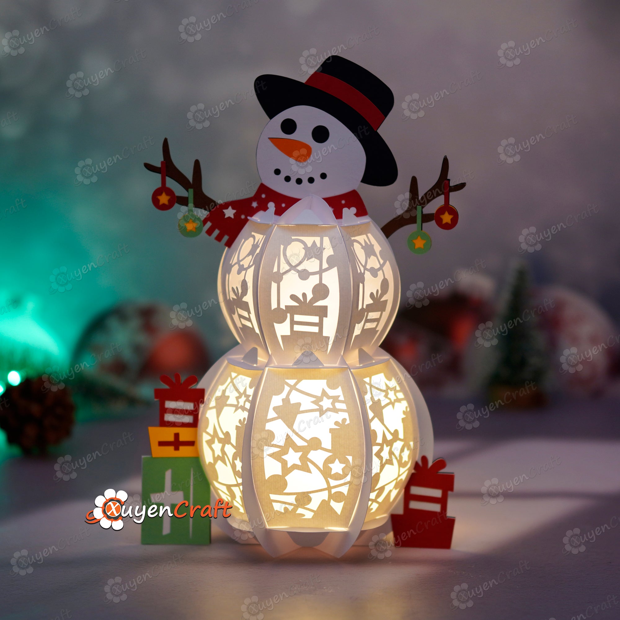 Set 3 Snowman Lantern SVG, Studio, PDF Templates V2 – 3dfancy