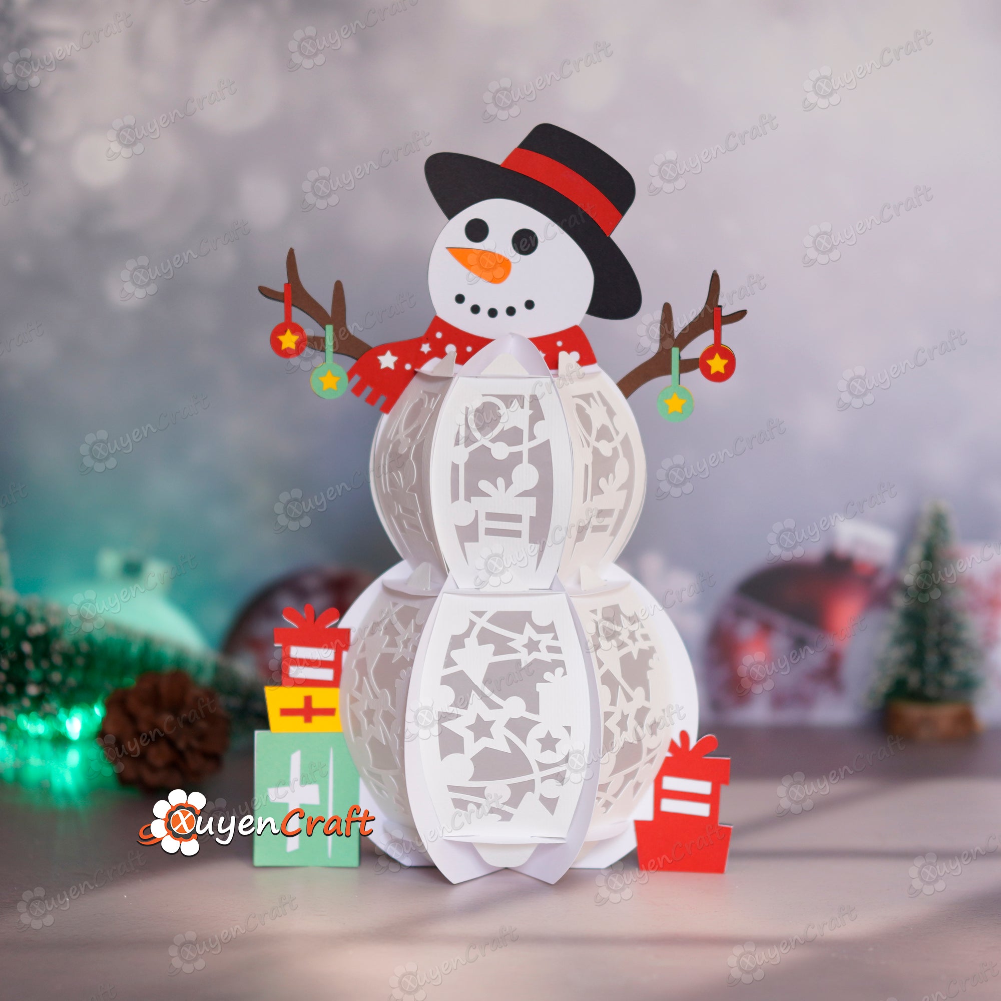 Set 3 Snowman Lantern SVG, Studio, PDF Templates V2 – 3dfancy