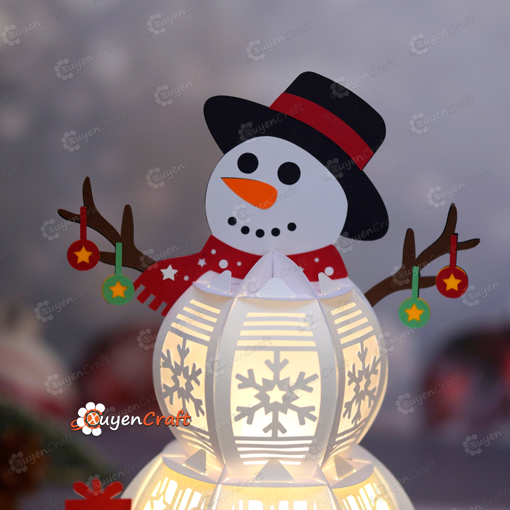 Set 3 Snowman Lantern SVG, Studio, PDF Templates V2 – 3dfancy