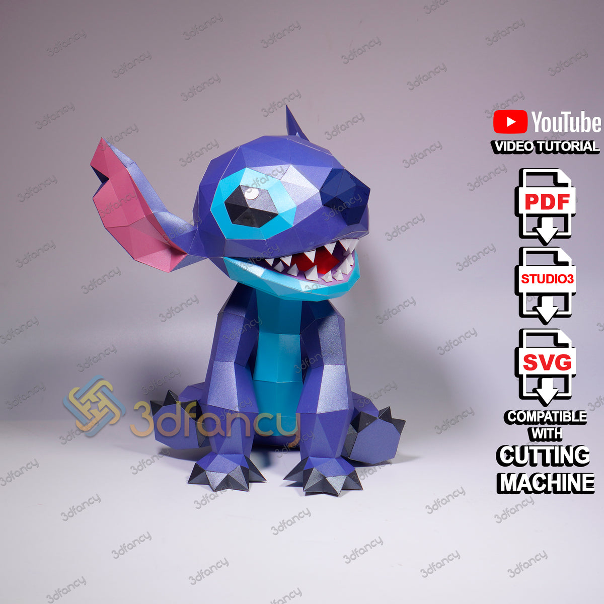 DIY Stitch Sit 3D Papercraft PDF For Printer, SVG Templates for Cricut ...