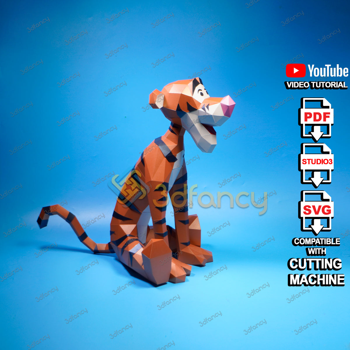 Low poly Tigger Sit 3D Papercraft PDF, SVG, Silhouette Studio Template ...