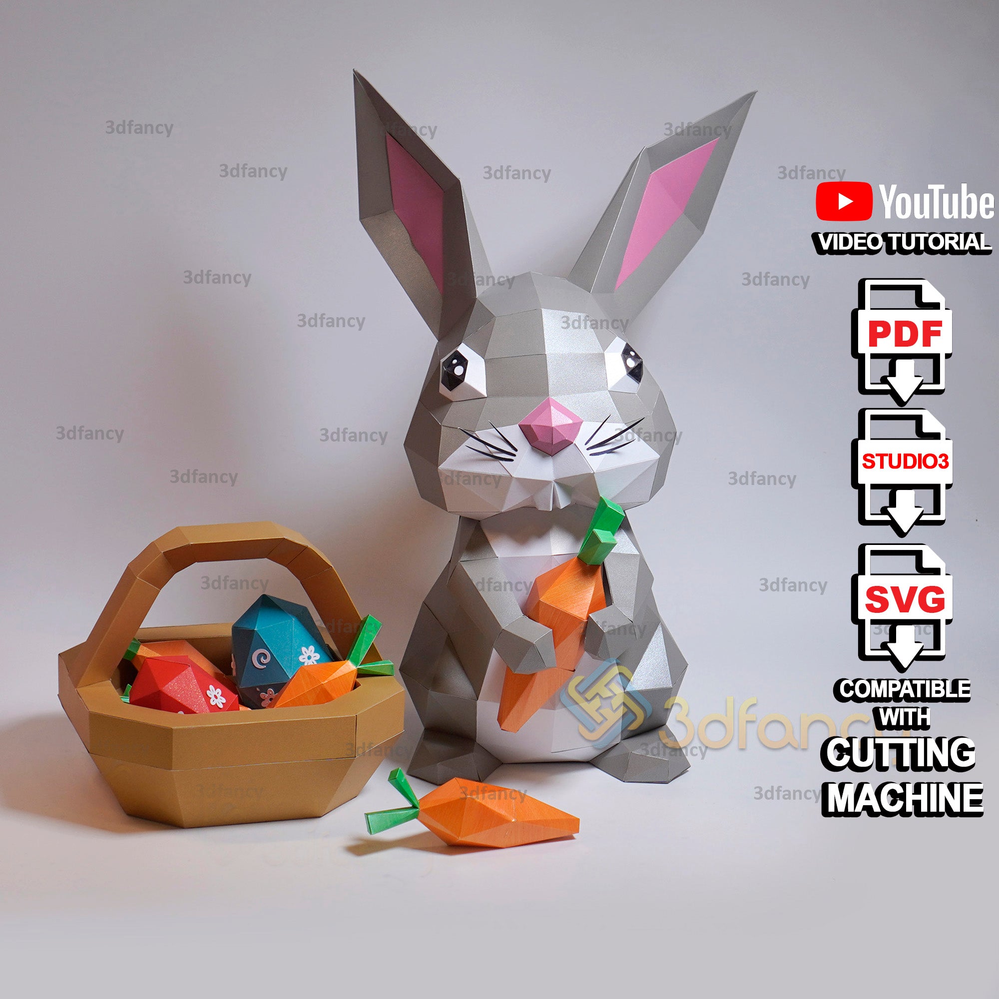 Bunny Easter Papercraft PDF, SVG Template Compatible with Cricut, Came ...