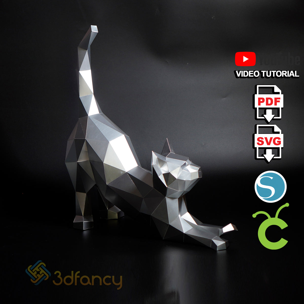 Cat Stretching PaperCraft PDF SVG Studio Template for Cricut, Cameo 4 ...