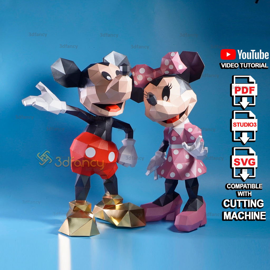 Mickey Mouse Papercraft Minnie Mouse PDF SVG Template – 3dfancy
