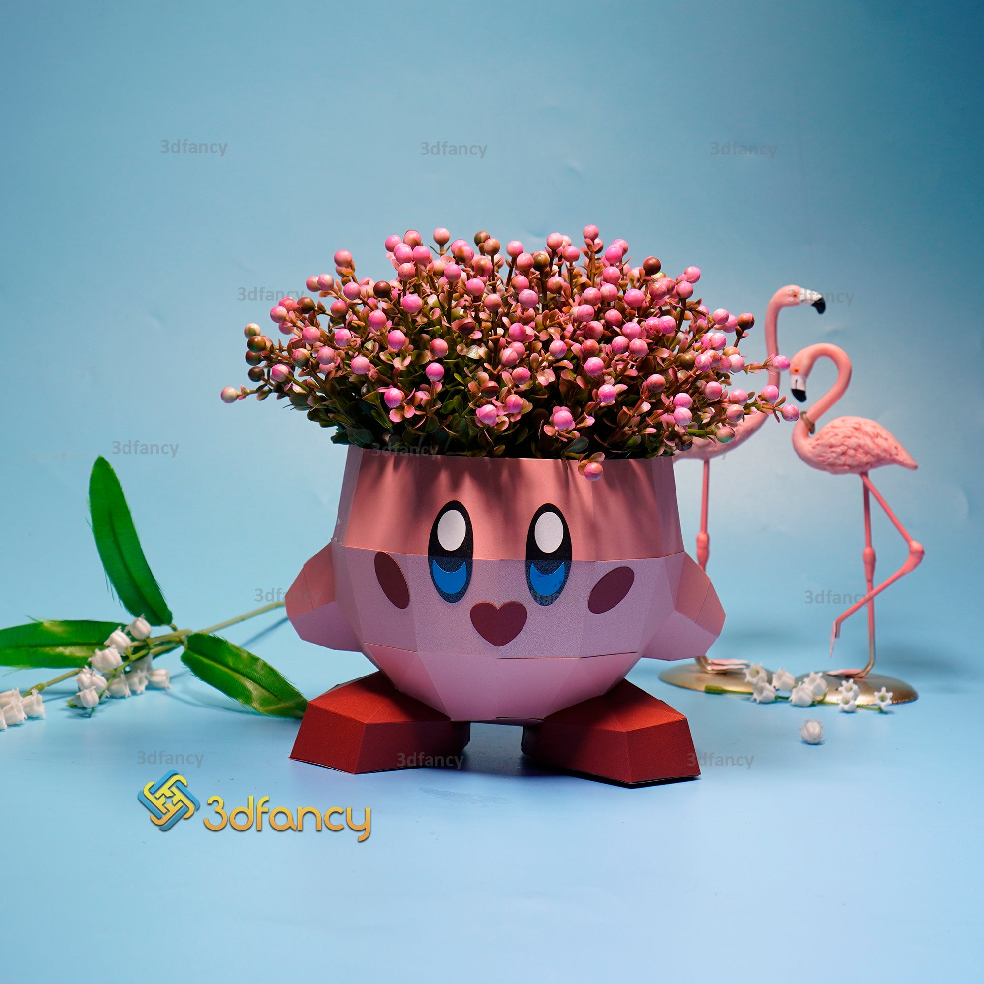 3D Papercraft Kirby Standing Planter | Pen Pencil Holder SVG for Cricu ...