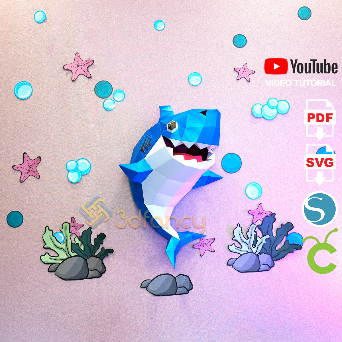 Baby Shark Papercraft PDF, SVG Template Compatible with Cricut, Cameo ...