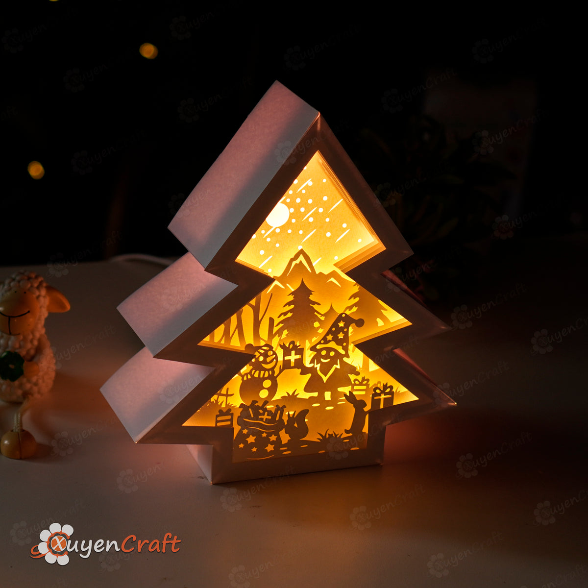 Snowman and Santa In Christmas Tree Shadow Box Christmas Lanterns Deco ...