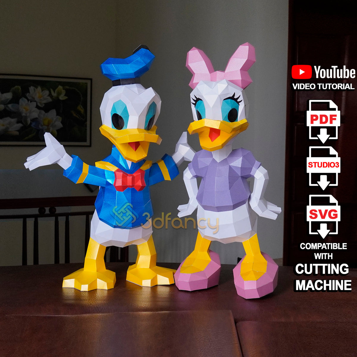 Donald Duck & Daisy Duck PaperCraft PDF Printers, SVG Template for Cri ...