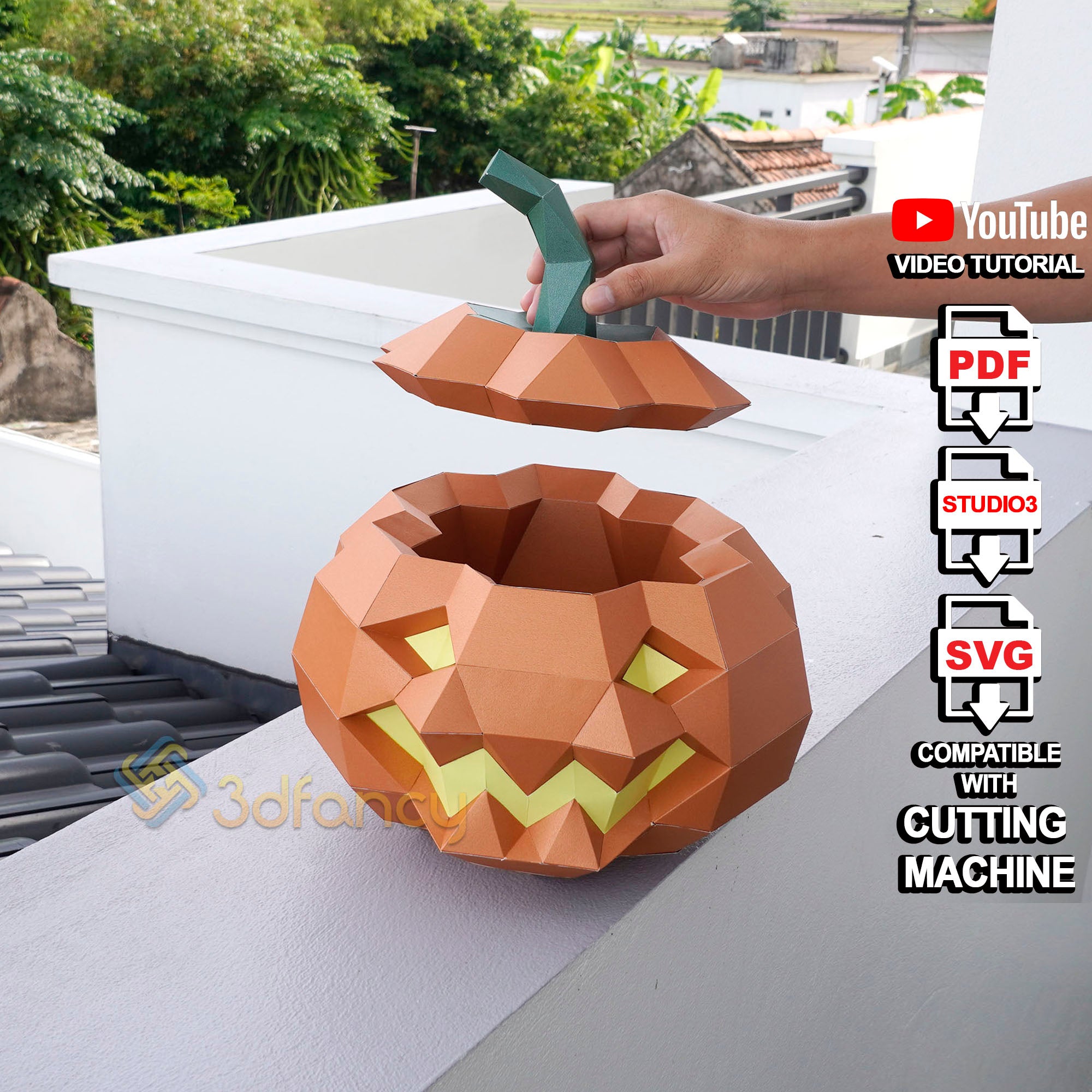Halloween Papercraft 3d Pumpkin PDF, SVG Template For Cricut, Cameo4 ...