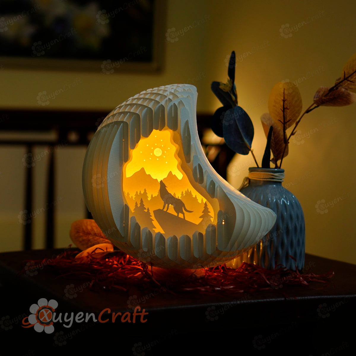 Pack 3 Moon Pop Up Papercut 3D SVG Cricut Creating Howling wolf, Deer ...