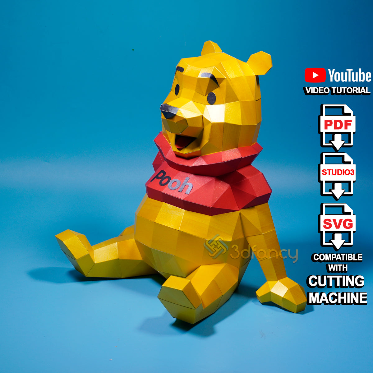 Low poly Pooh Bear Papercraft PDF, SVG Cricut Template winnie the pooh ...