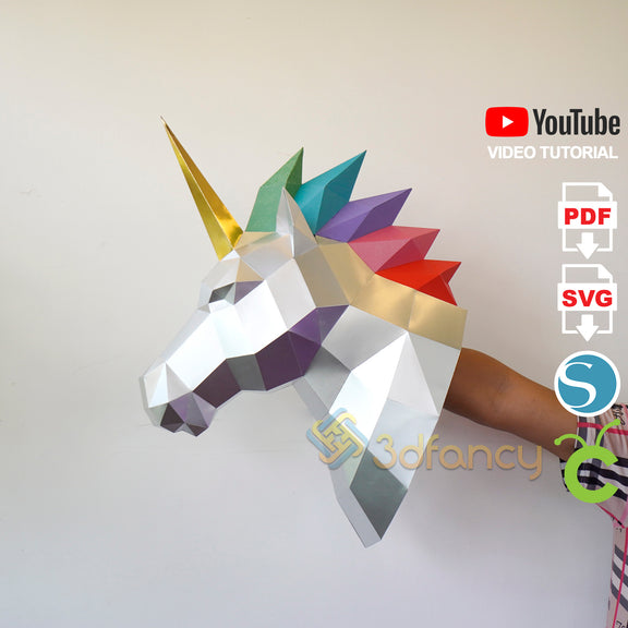 Unicorn Head Papercraft PDF, SVG Template Compatible with Cricut, Came ...